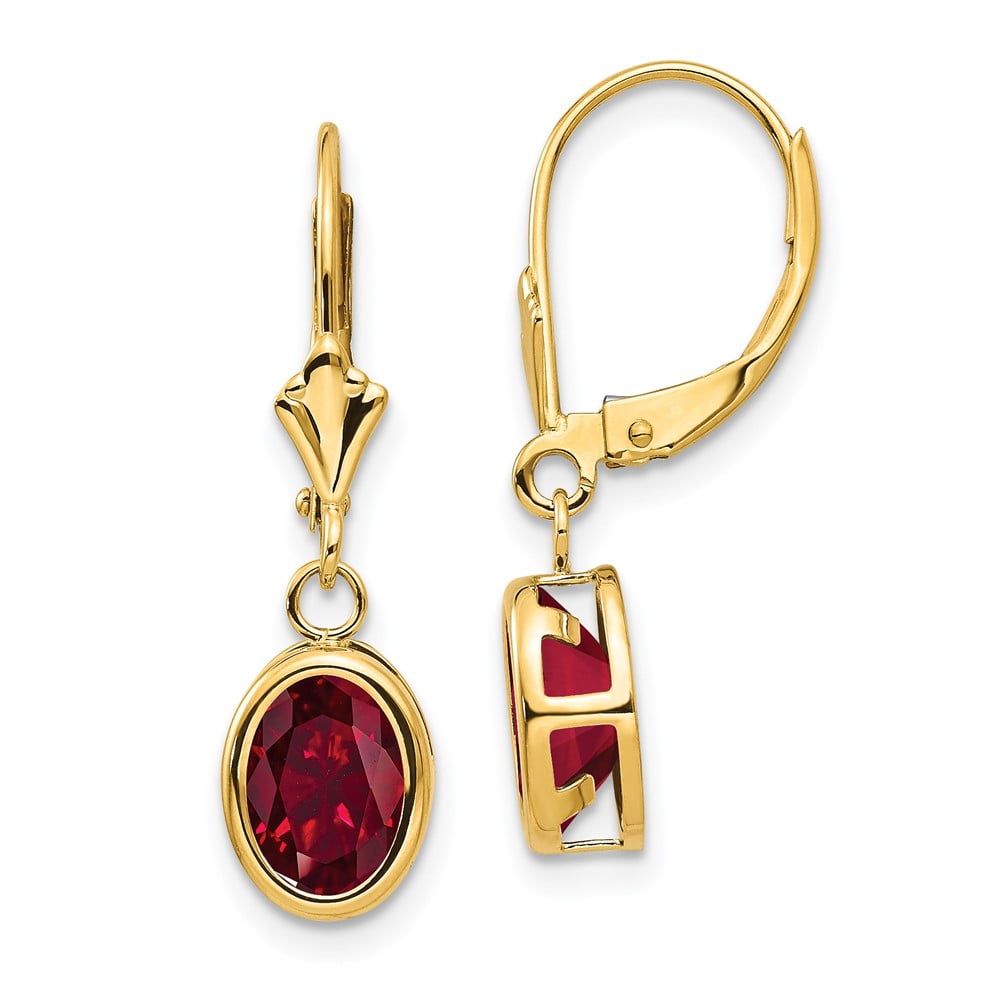 14k Yellow Gold 8x6mm Oval Created Ruby leverback Earrings (1IN x 0.3IN ...