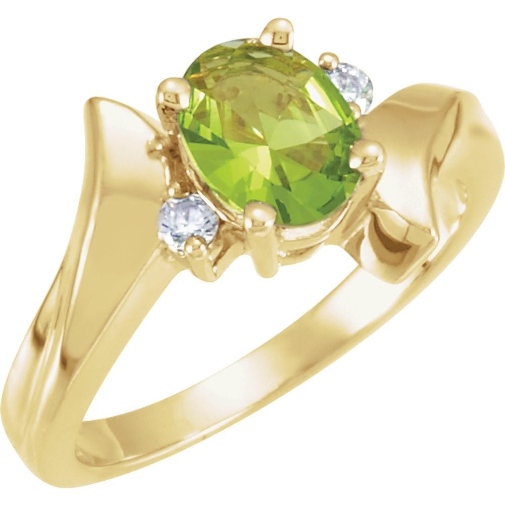 14k Yellow Gold 9x7mm Oval Shape Accented Freeform Bypass Fashion Ring ...