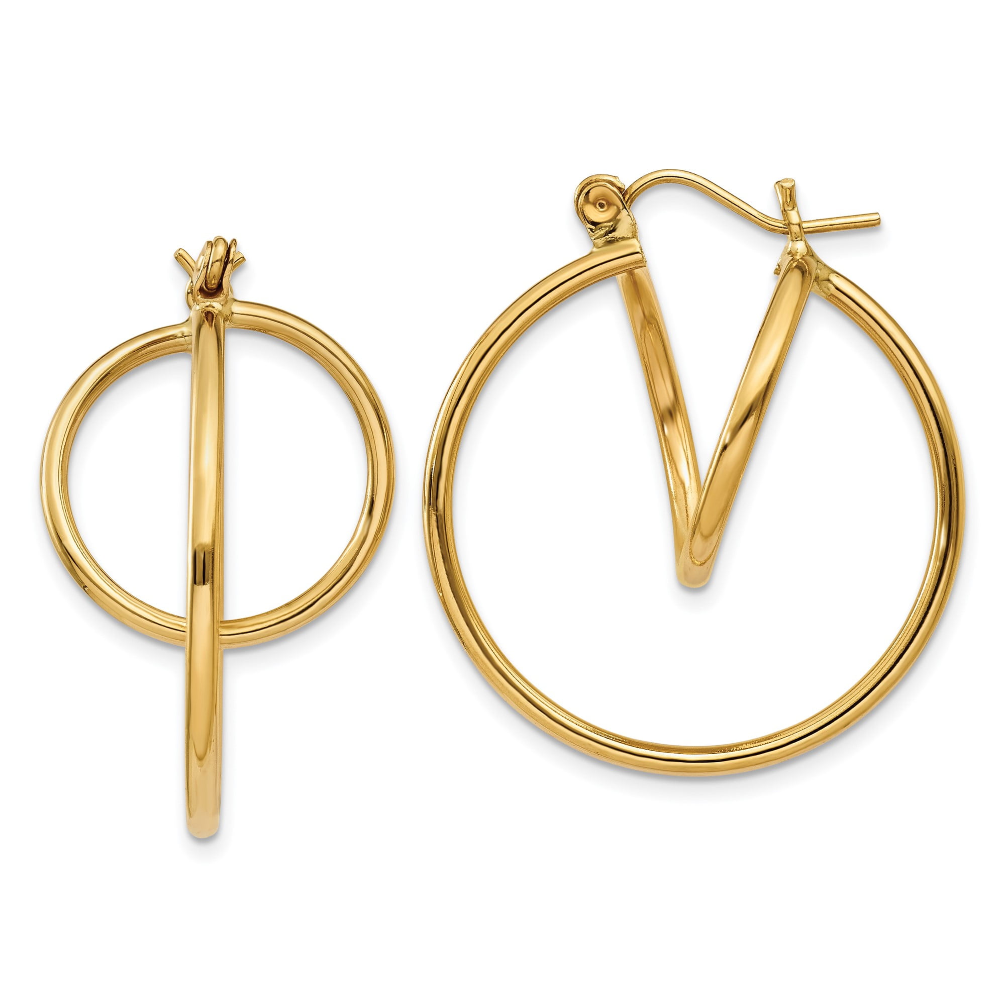 14k Yellow Gold Abstract Hoop Earrings with Asymmetric Intersecting ...