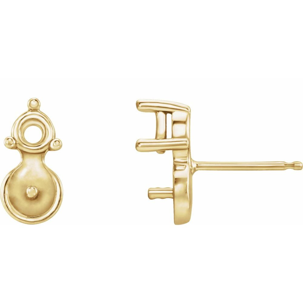 14k Yellow Gold Accented Drop Dangle Earring Mounting for 5-5.5mm Pearl ...