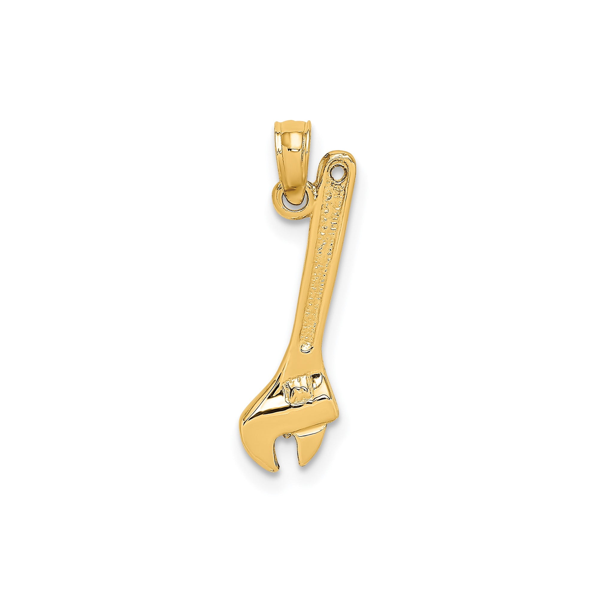 14k Yellow Gold Adjustable Wrench Pendant for Men, Realistic Tool Charm ...