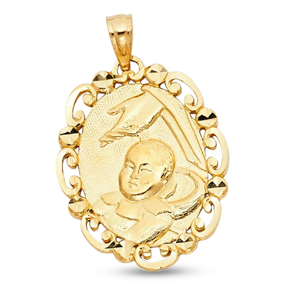 14k Yellow Gold Baptism Charm Christian Holy Medallion Pendant Polished ...