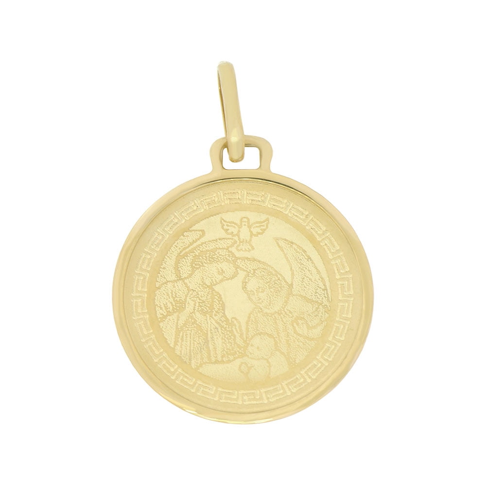 14k Yellow Gold, Baptism Christening Laser Engraved Medal Religious ...