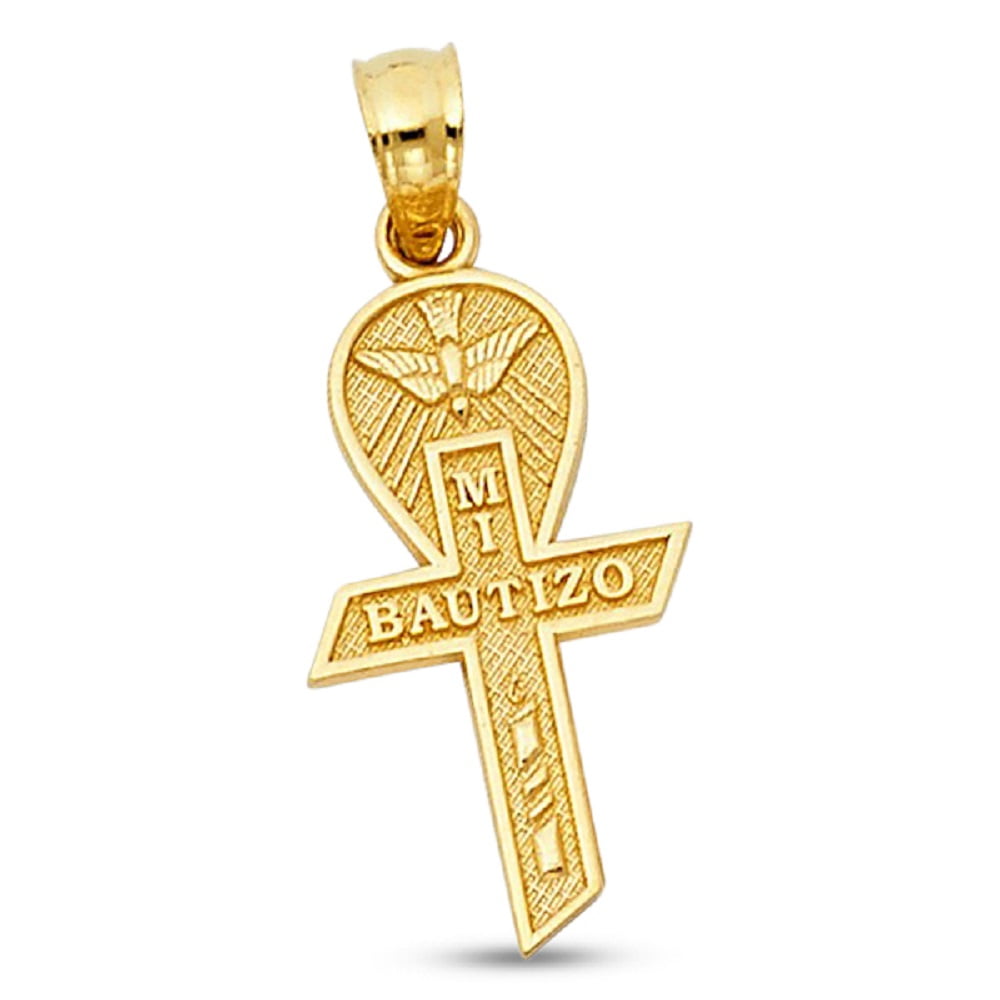 14k Yellow Gold Baptism Cross Charm Mi Bautizo Pendant Holy Christian ...