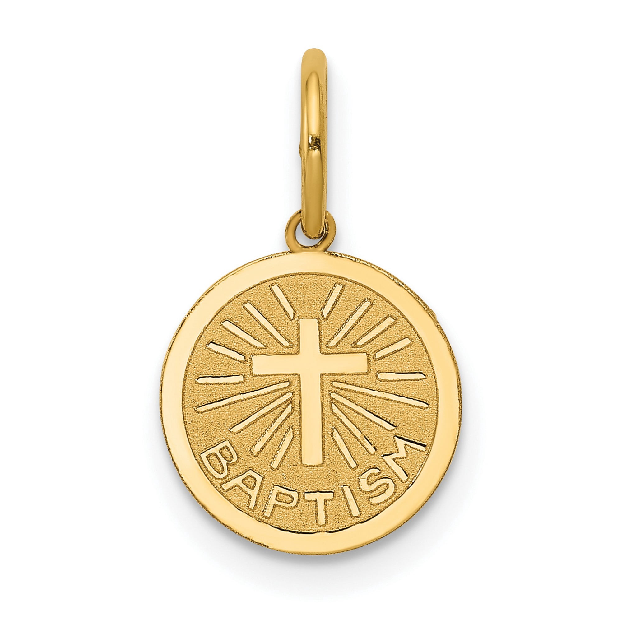 14k Yellow Gold Baptism Pendant with Raised Cross and Light Beams ...