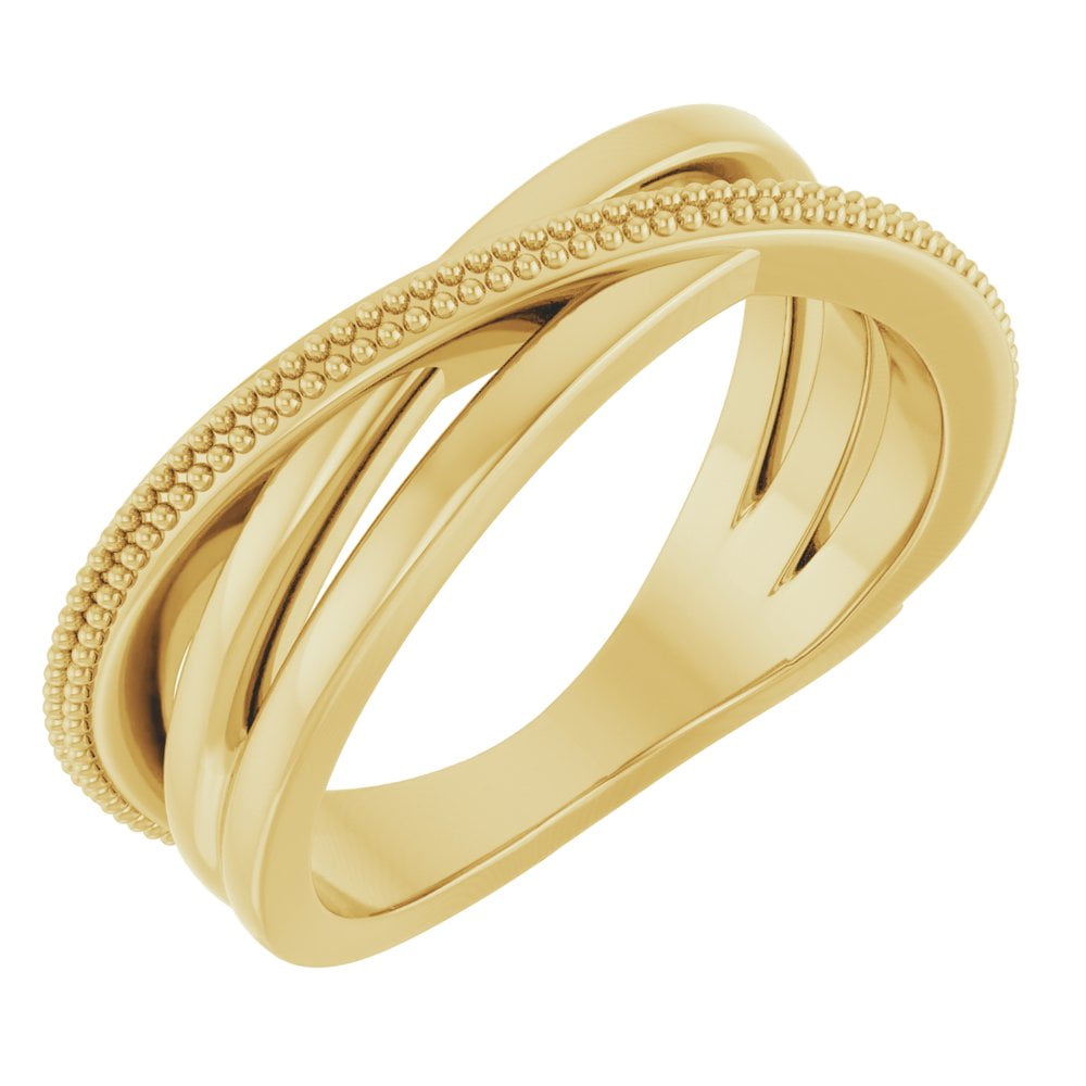 14k Yellow Gold Beaded Criss-Cross Freeform Bypass Metal Fashion Ring ...