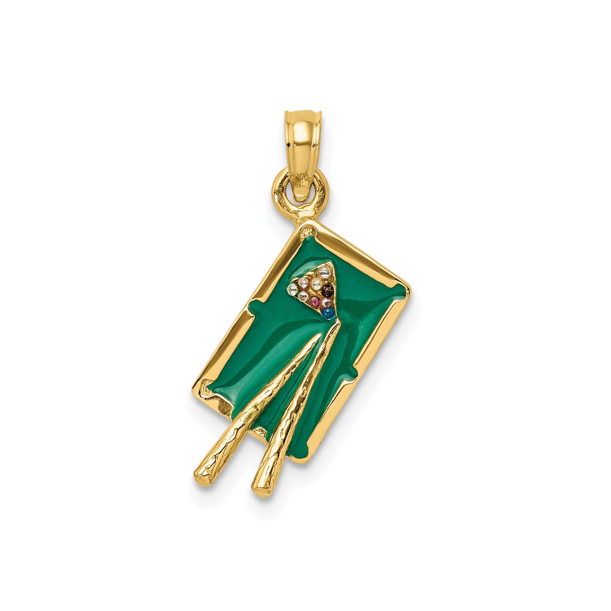 14k Yellow Gold Billiards Pendant with Pool Table, Cue Sticks and ...