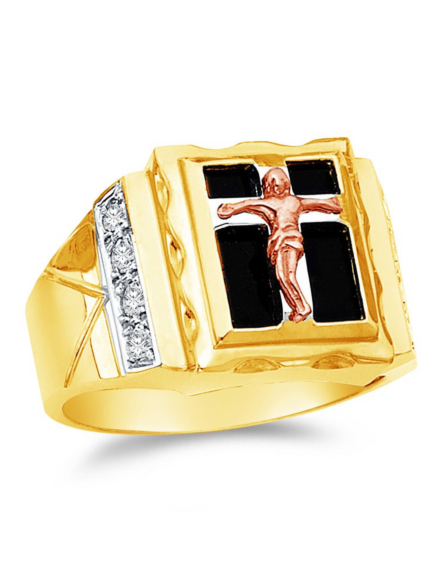 14k Yellow Gold Black Onyx Men's Cross Crucifix Ring , Size 9.5 ...