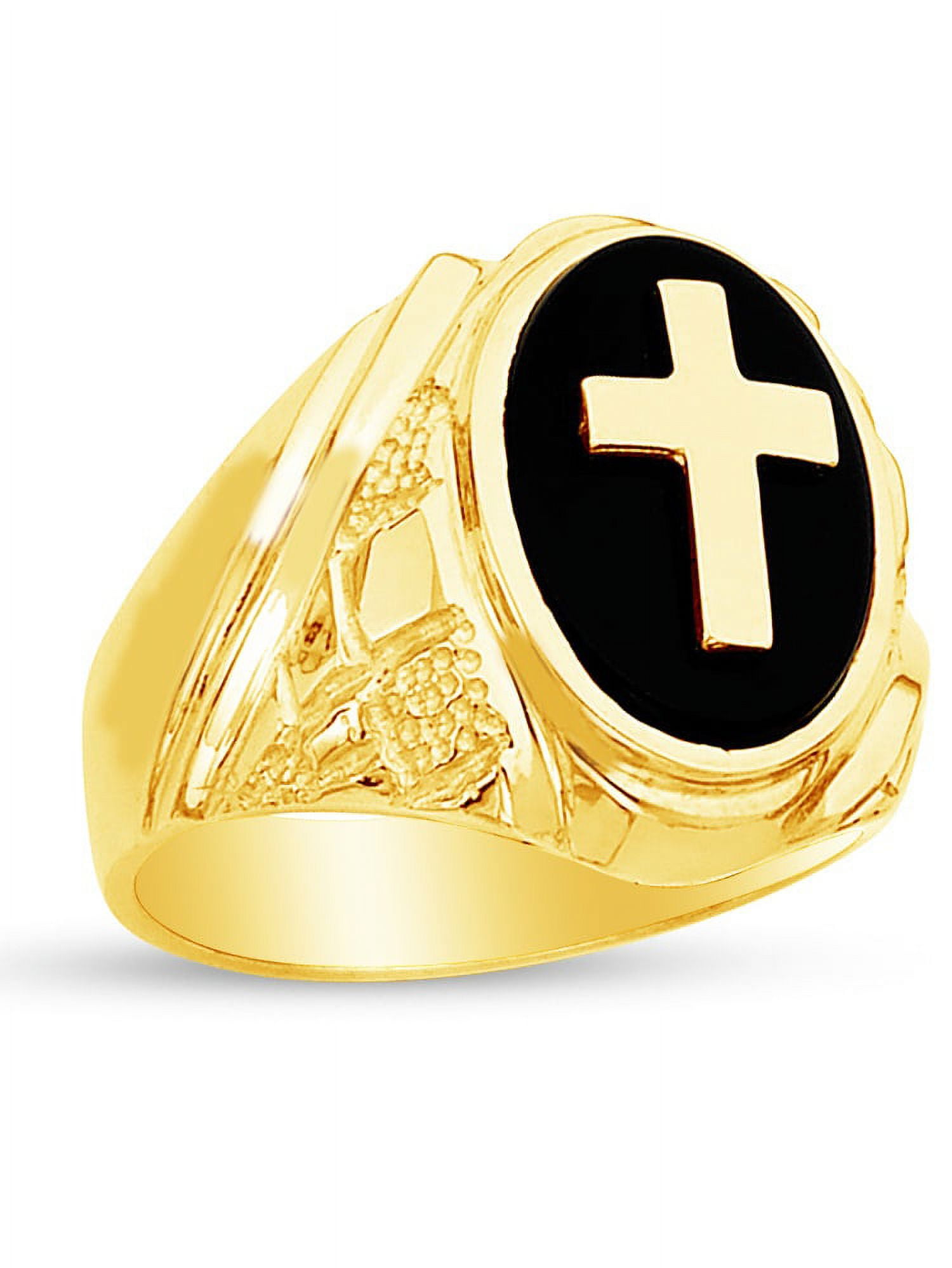14k Yellow Gold Black Onyx Men's Cross Ring , Size 10 - Walmart.com