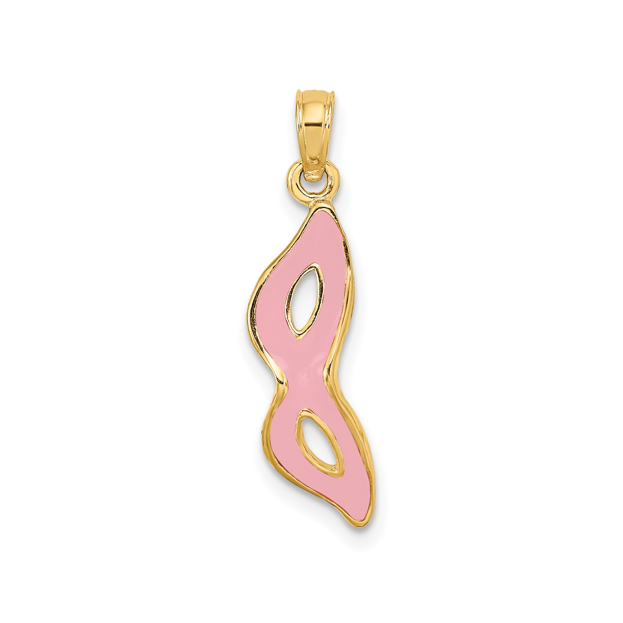 14k Yellow Gold Breast Cancer Awareness Pendant with Pink Enamel Ribbon ...