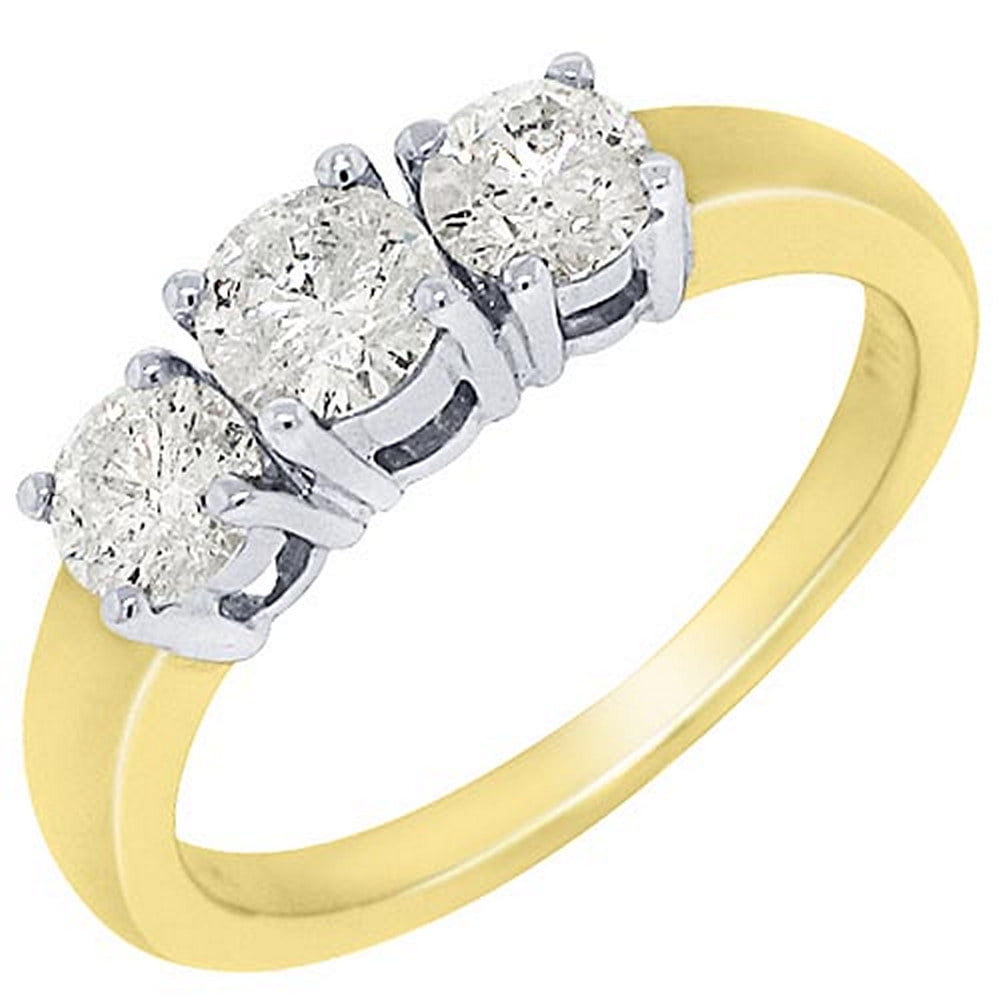 14k Yellow Gold Brilliant Round Past Present Future 3 Stone Diamond ...