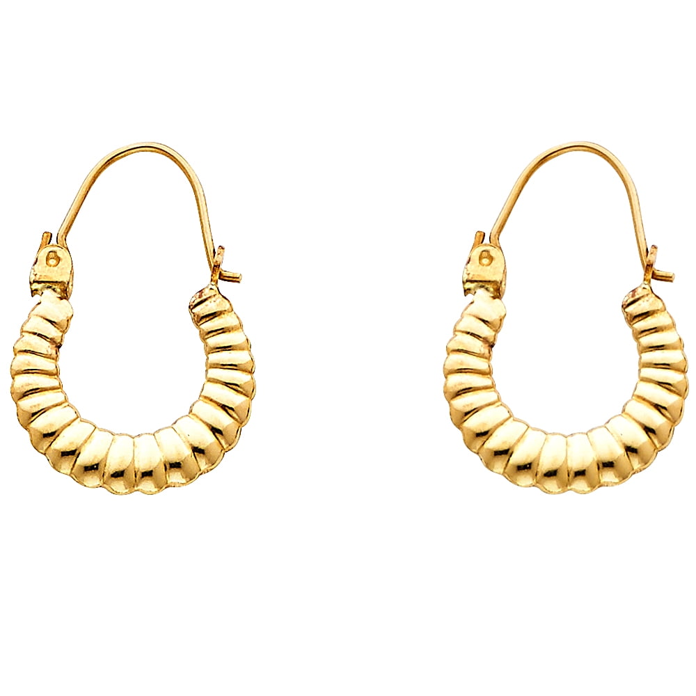 14k Yellow Gold Bubble Ridge Hoop Open Circle Hinge Clasp Round ...