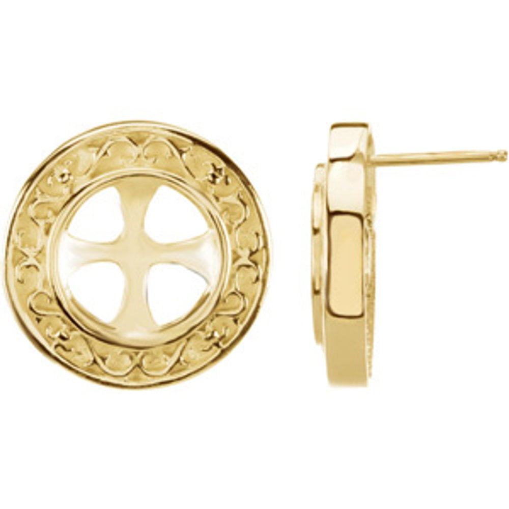 14k Yellow Gold Button Earring Mounting for 12mm Pearl Fine Jewelry For ...