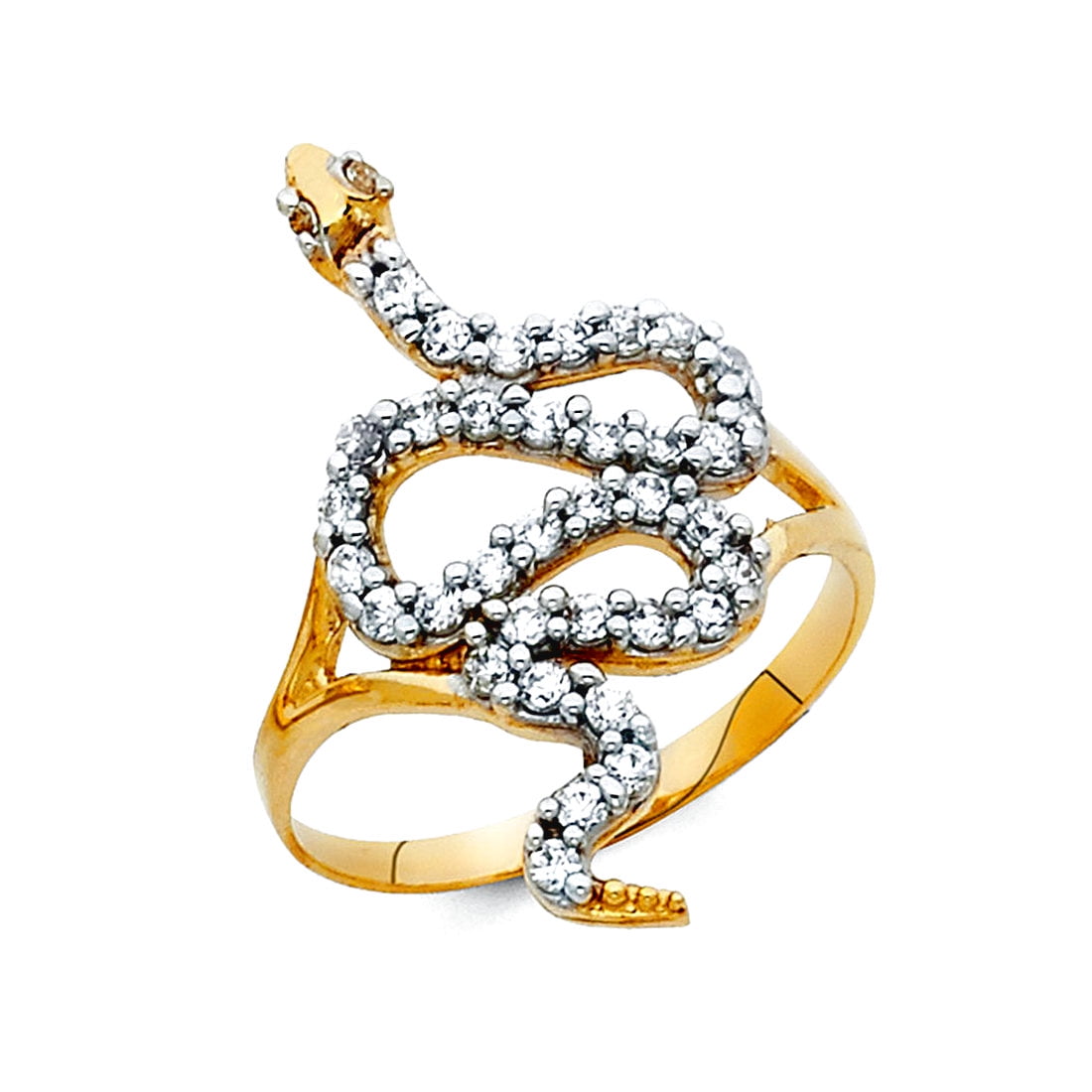 14k Yellow Gold CZ Simulated Diamond Fancy Snake Ring Size 7 Band Style ...
