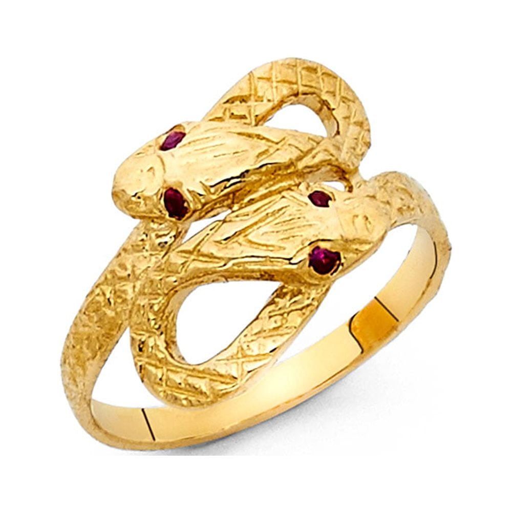 14k Yellow Gold CZ Snake Ring Serpent Band Curve Diamond Cut Stylish ...