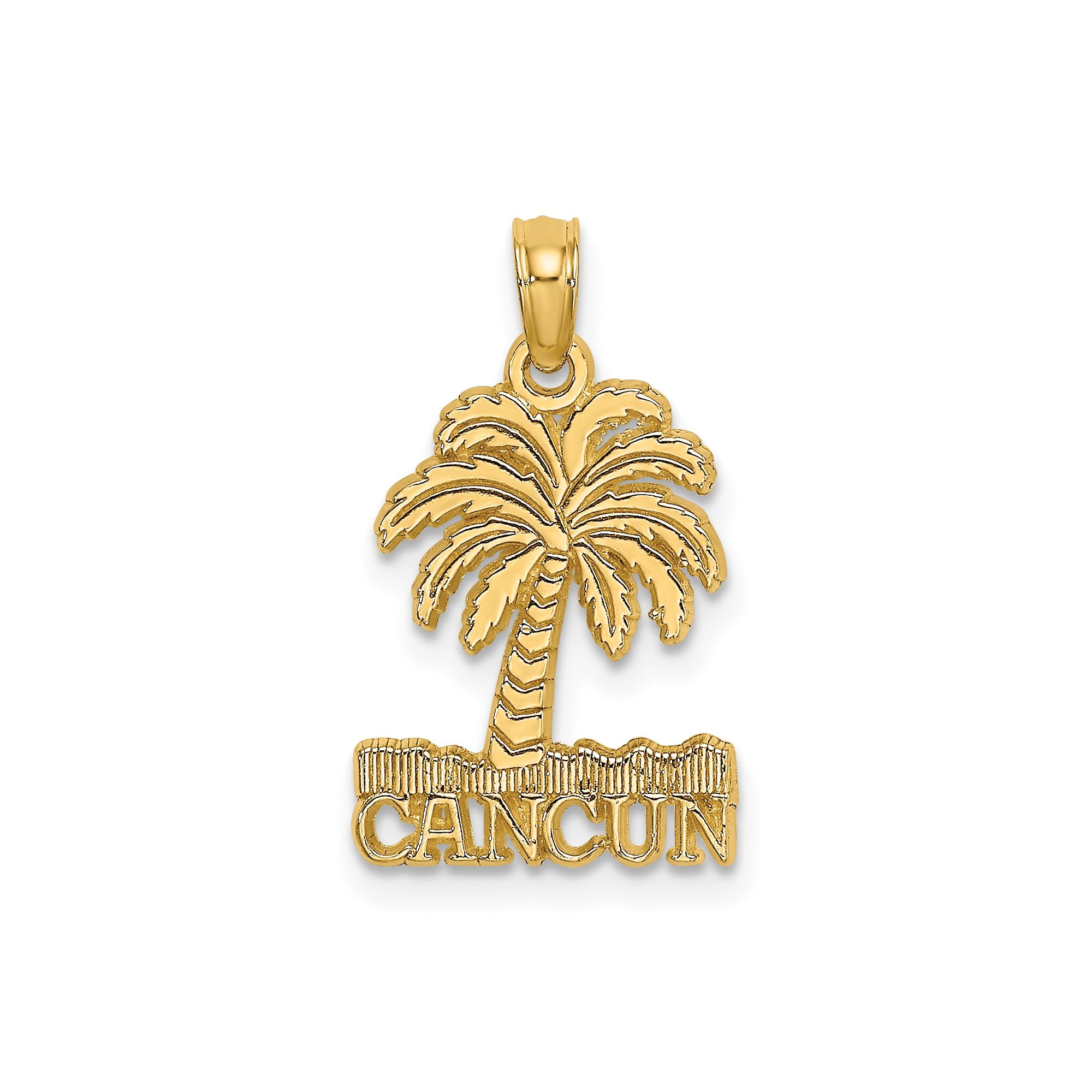 14k Yellow Gold Cancun Palm Tree Pendant Necklace for Women or Unisex ...