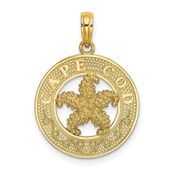 14k Yellow Gold Cape Cod on Round Shape Frame with Starfish Charm ...