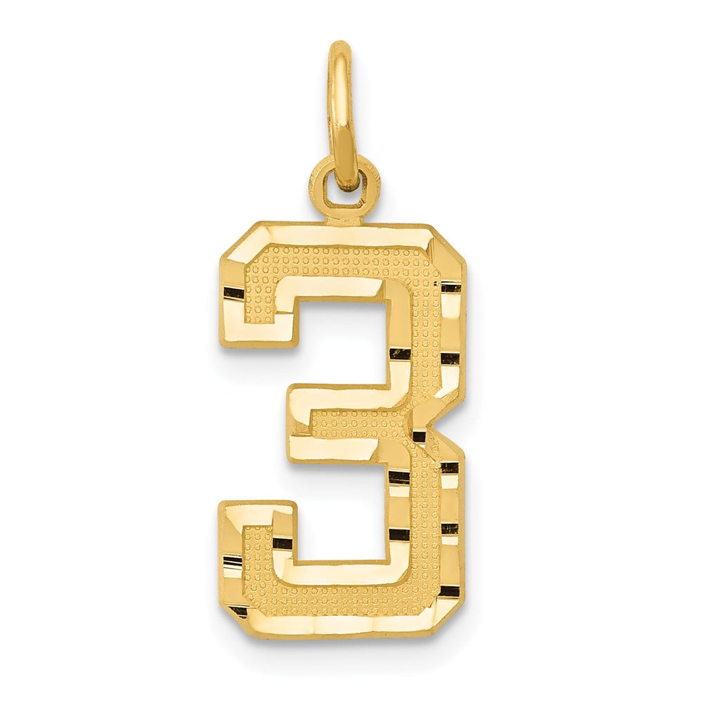 14k Yellow Gold Casted Medium Diamond Cut Number 3 Charm Pendant Fine ...