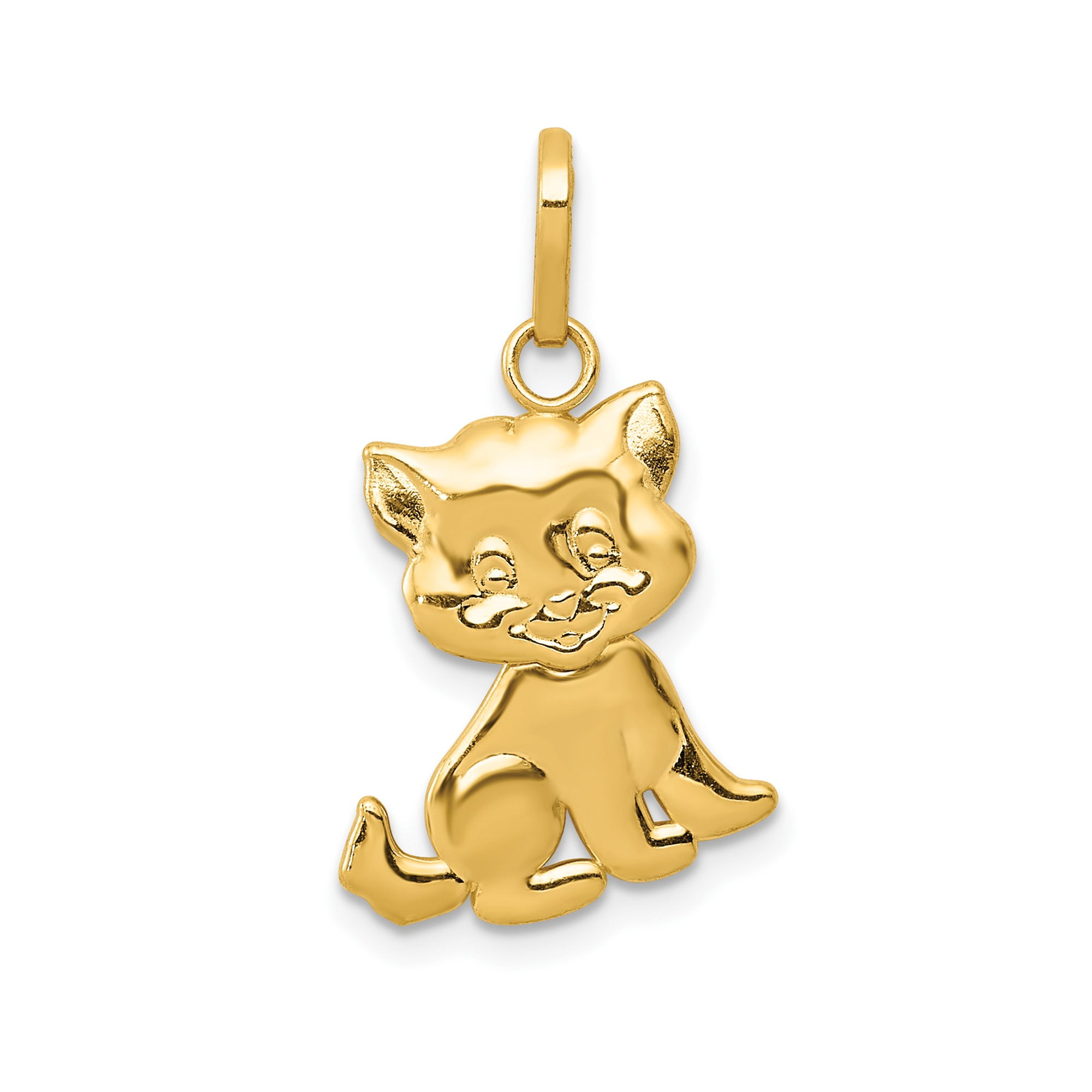 14k Yellow Gold Cat Charm Pendant for Women, Cartoon Kitten Design ...
