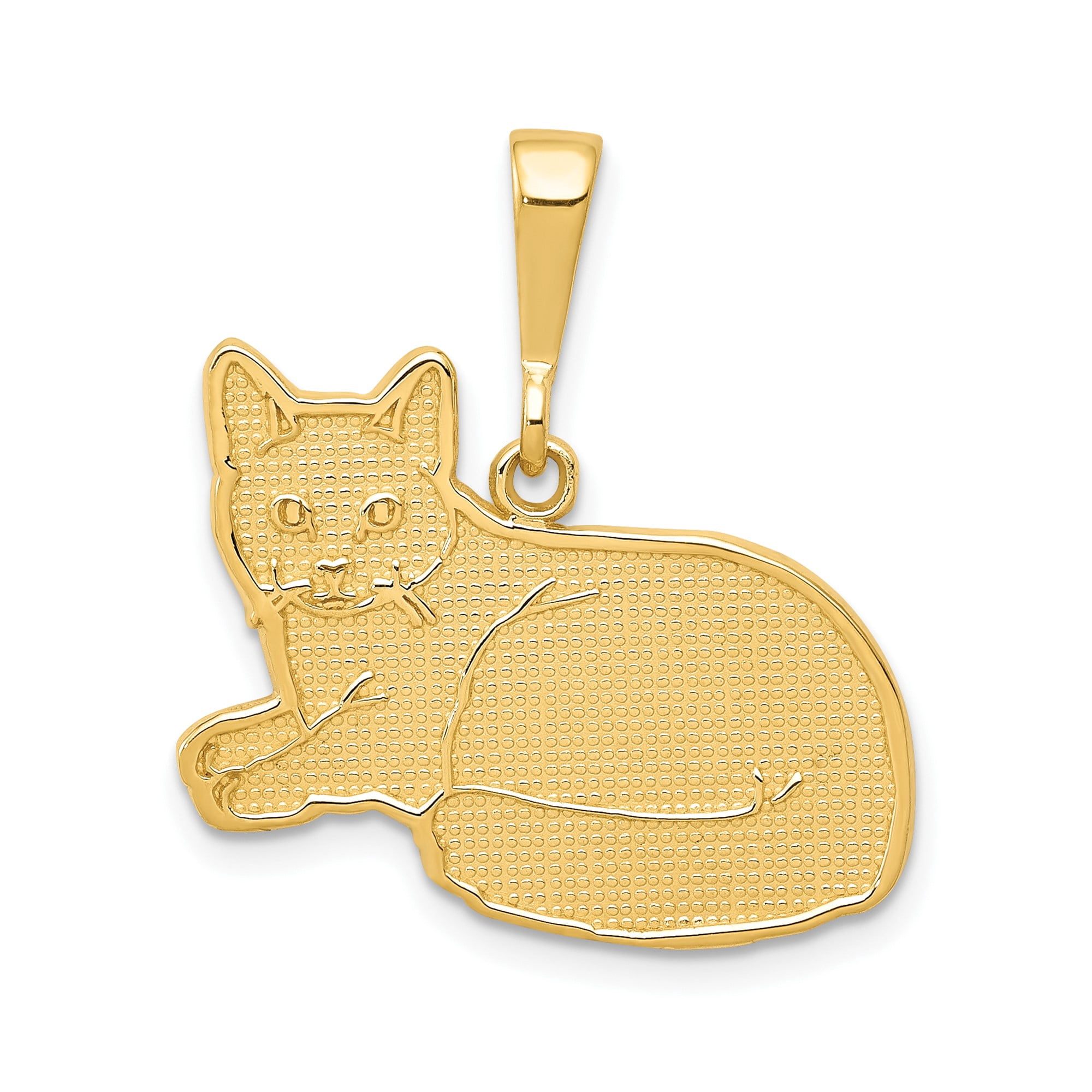 14k Yellow Gold Cat Pendant for Women, Lounging Feline Outline Charm ...