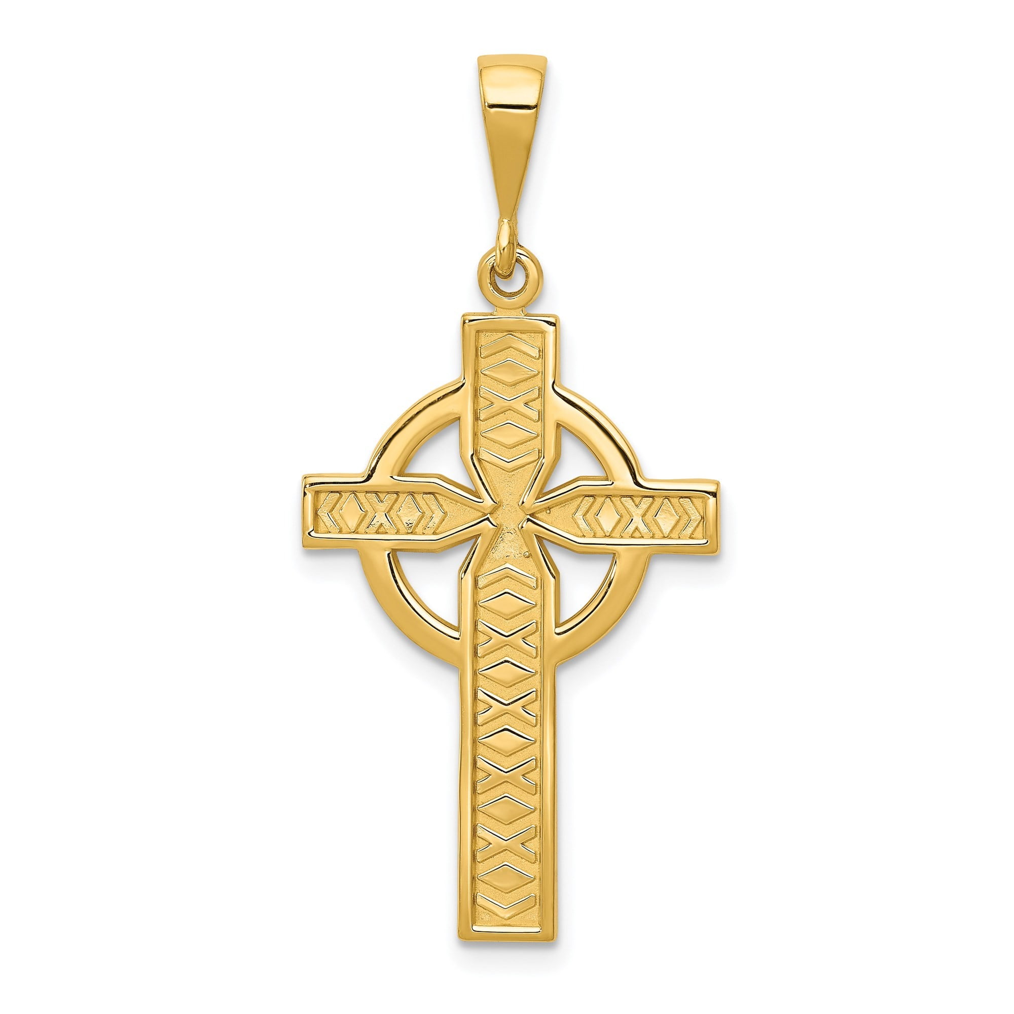 14k Yellow Gold Celtic Cross Pendant Necklace for Men and Women with ...