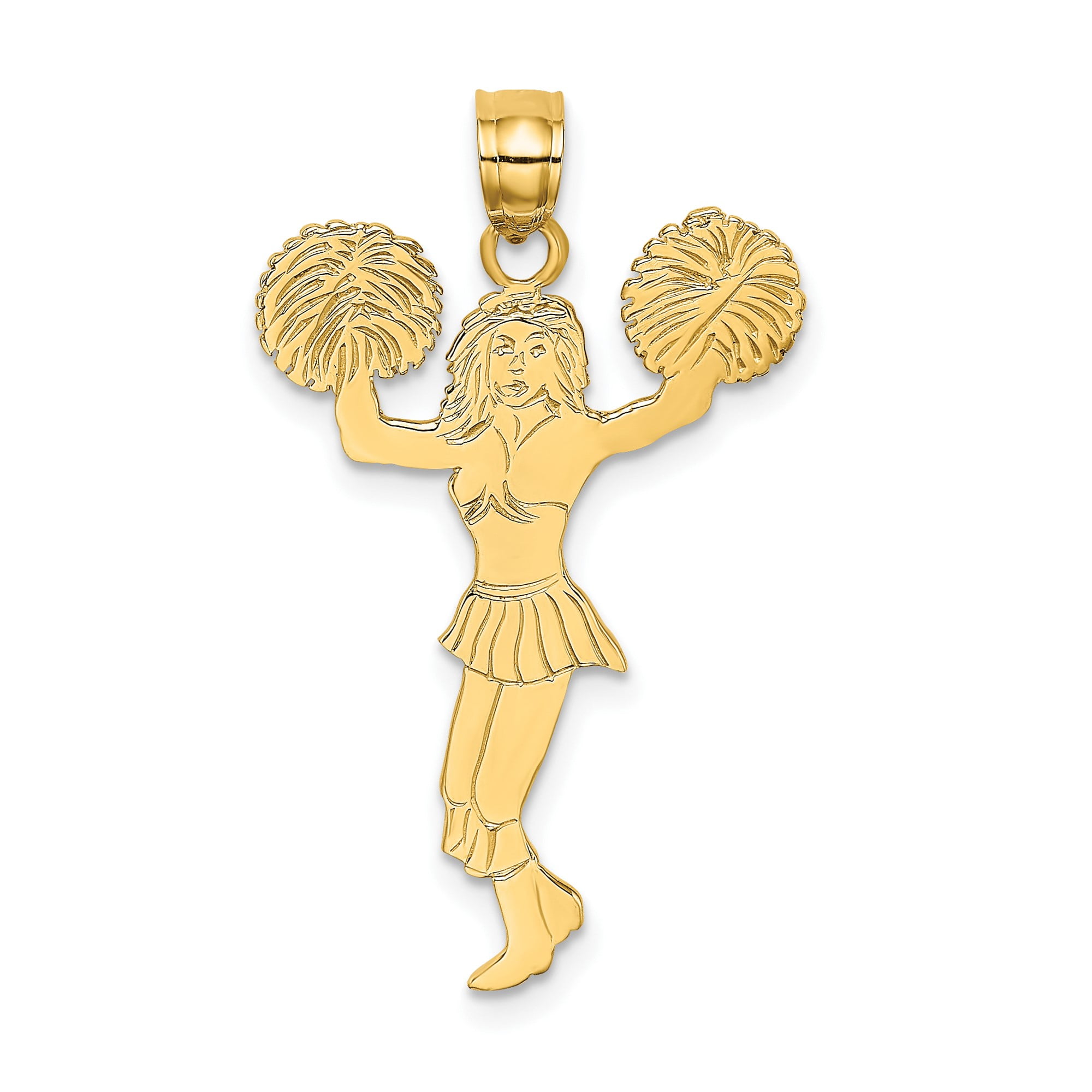 14k Yellow Gold Cheerleader Pendant Charm with Pom-Poms for Women or ...