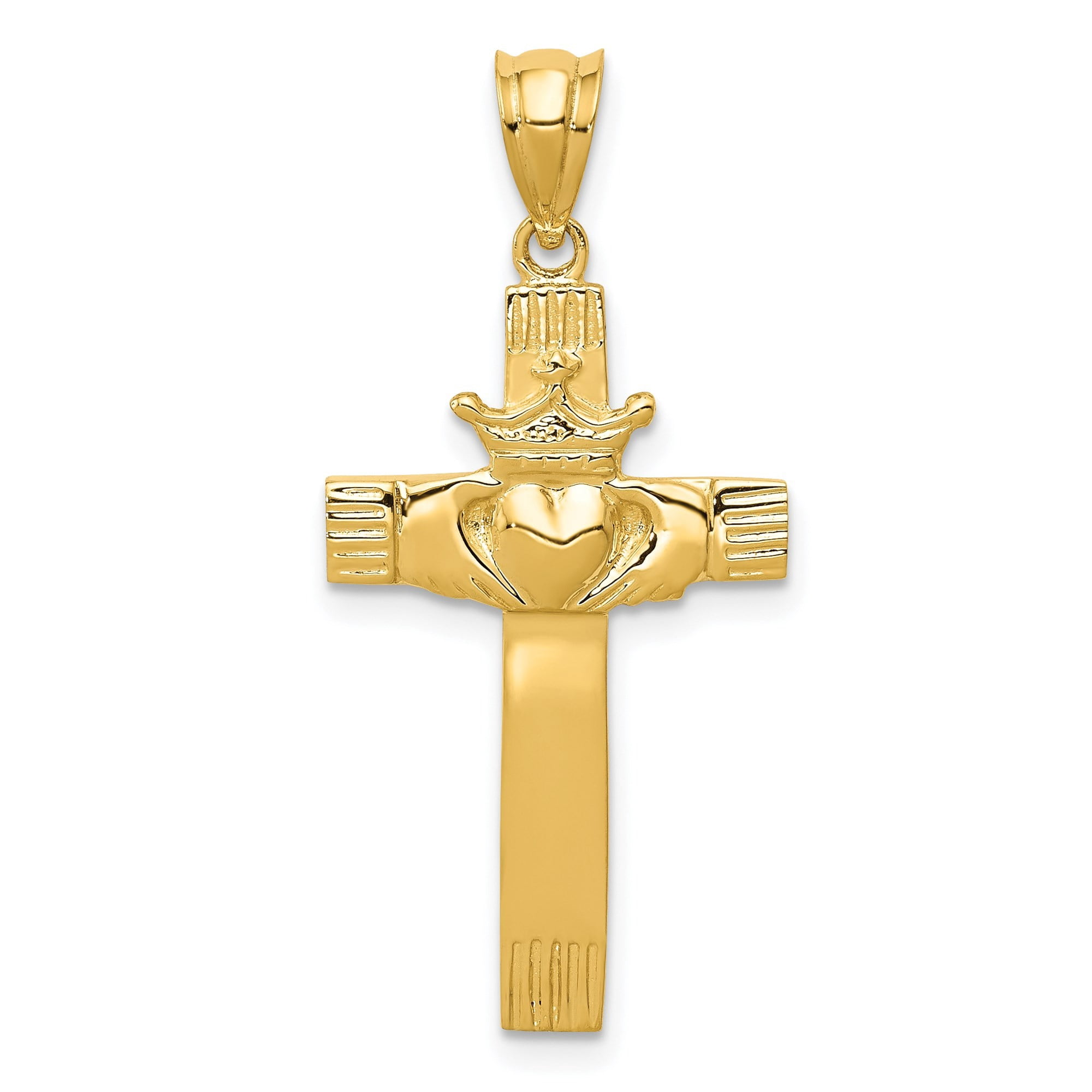 14k Yellow Gold Claddagh Cross Pendant Necklace for Men and Women with ...
