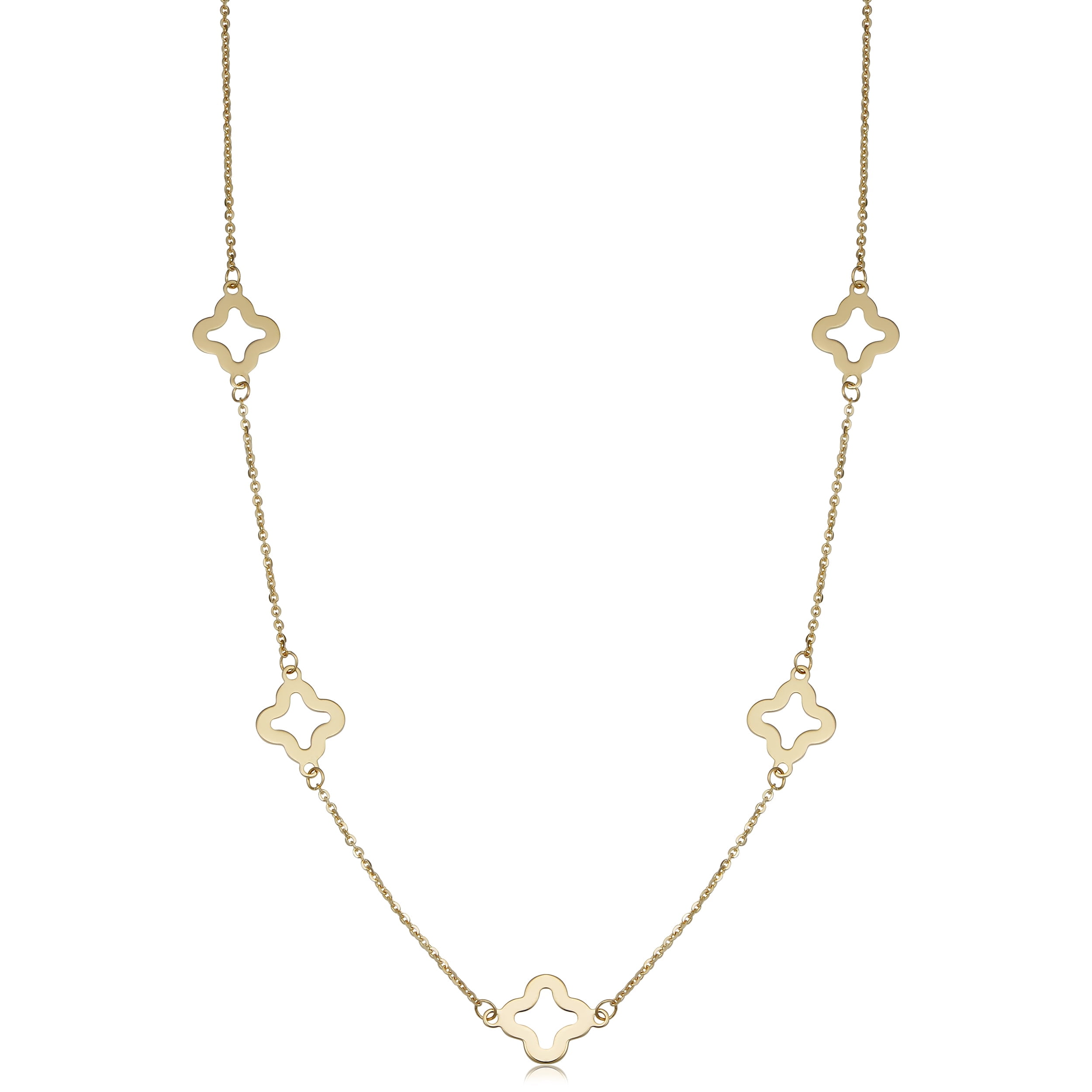 KoolJewelry 14k Yellow Gold Clover Flower Station Necklace (7.9 mm, 18 ...