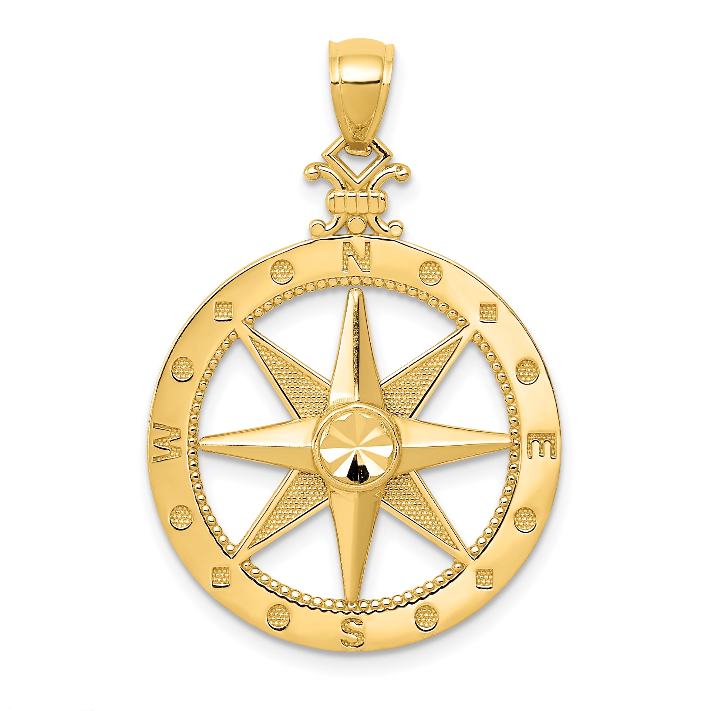 14k Yellow Gold Compass Pendant Charm Necklace Seashore Boating Fine ...