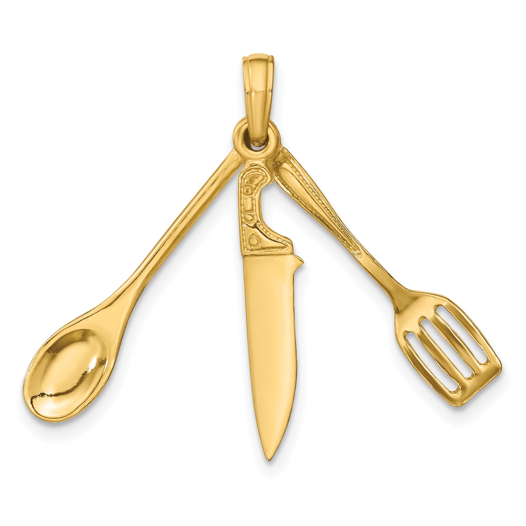 14k Yellow Gold Cooking Pendant with Spoon Knife Spatula Charms for ...