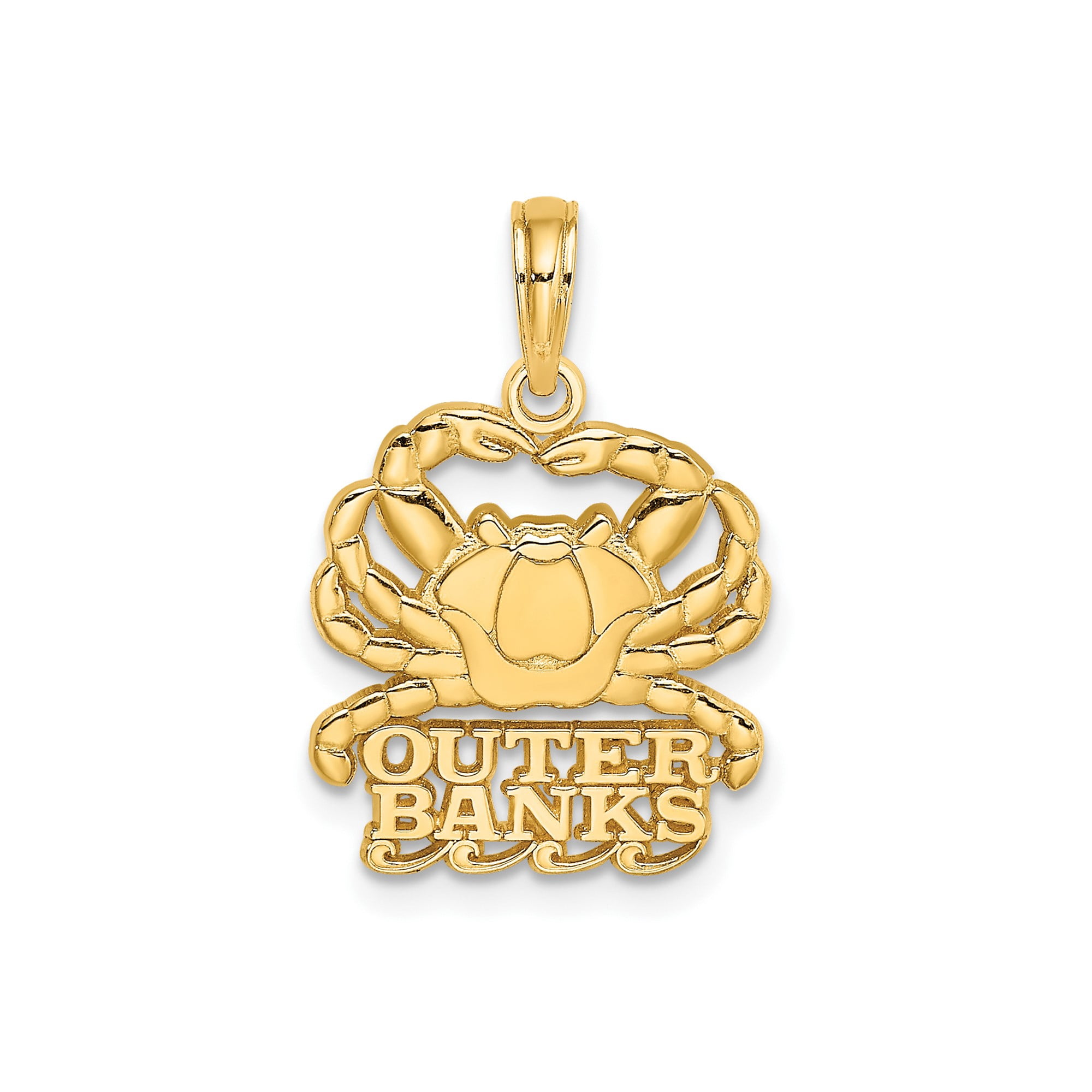 14k Yellow Gold Crab Pendant with Outer Banks Engraving, Nautical ...