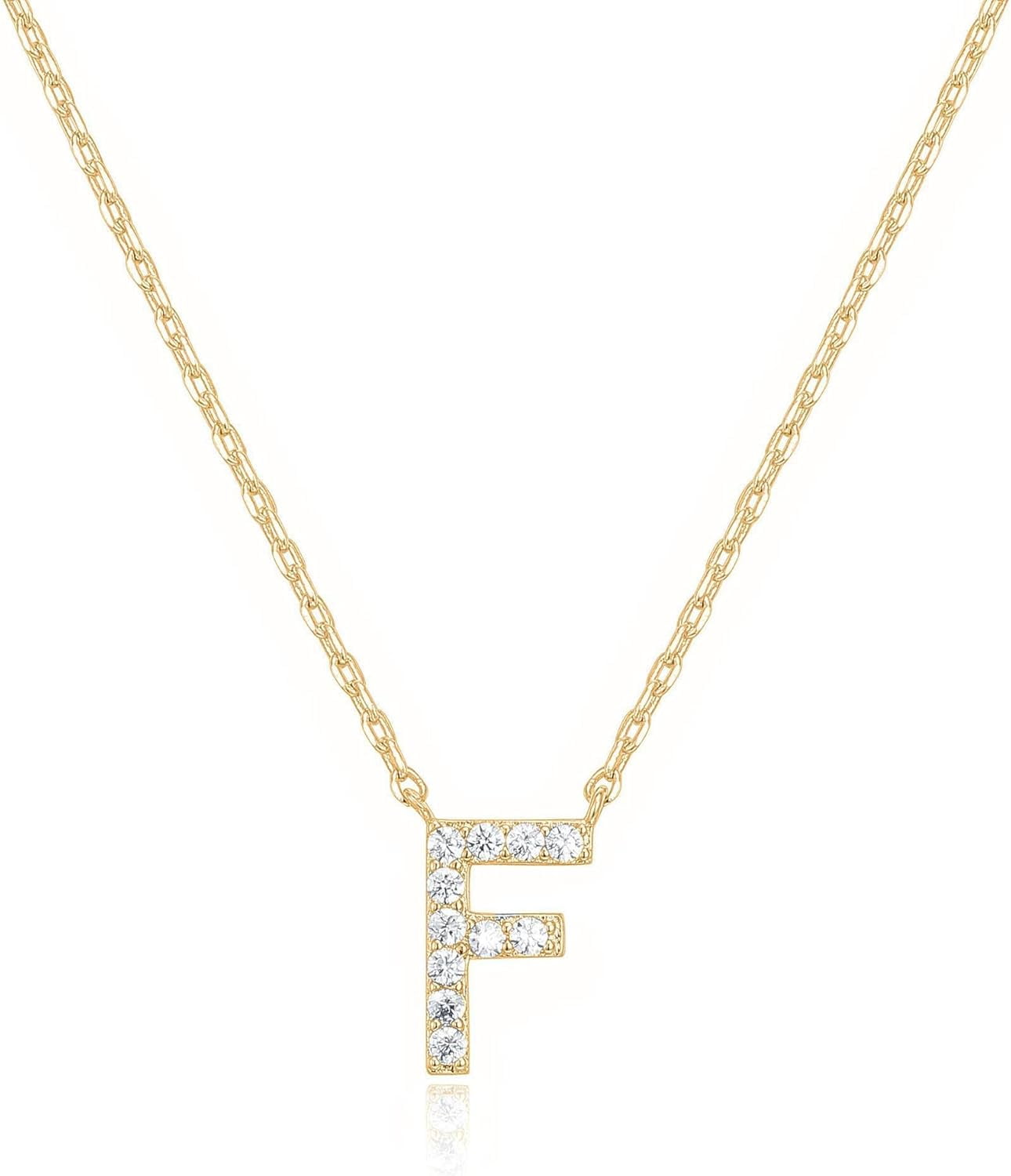 14k Yellow Gold Created Diamond Initial F Letter Pendant Necklace ...