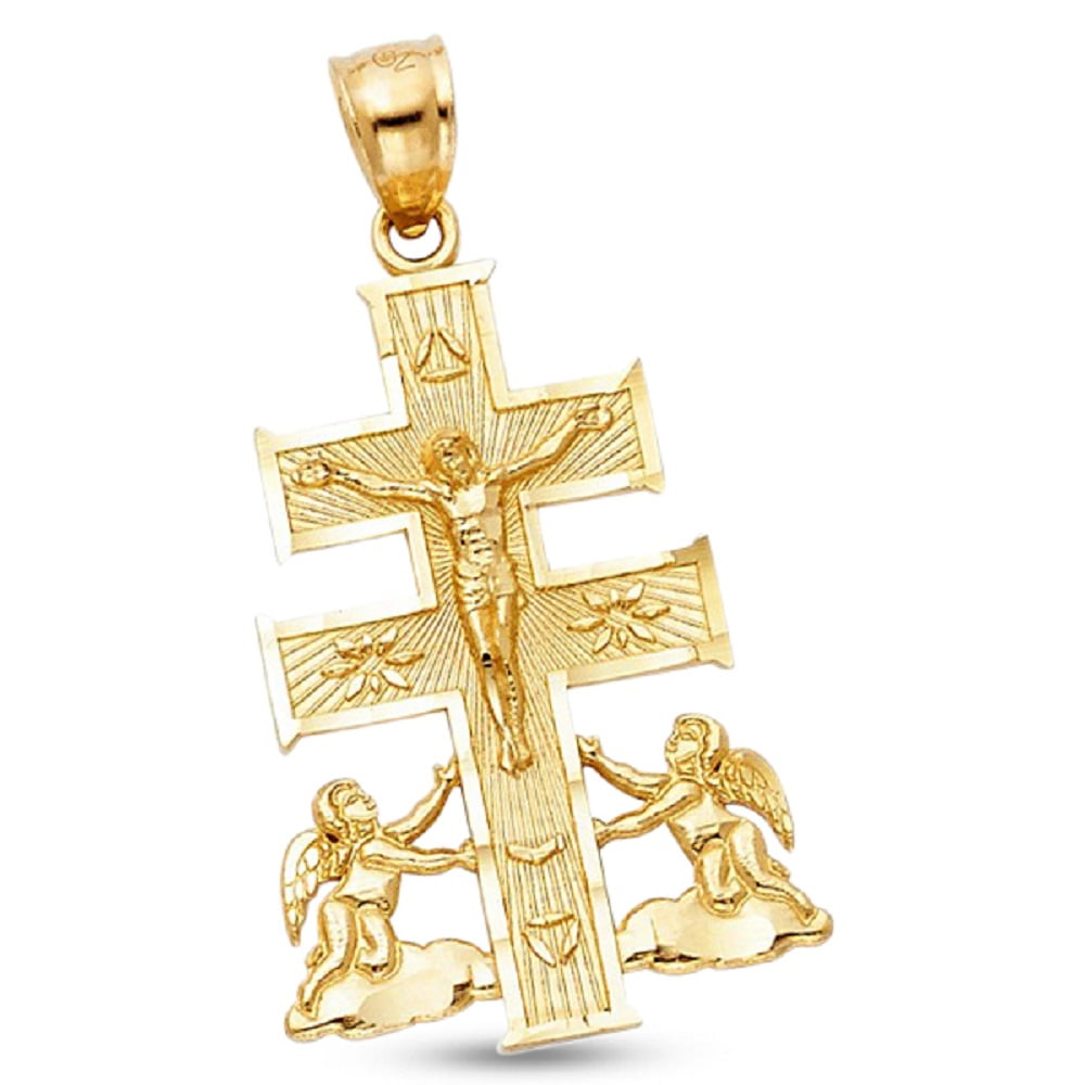 14k Yellow Gold Cross Cara Vaca Jesus Crucifix Charm Religious Pendant ...