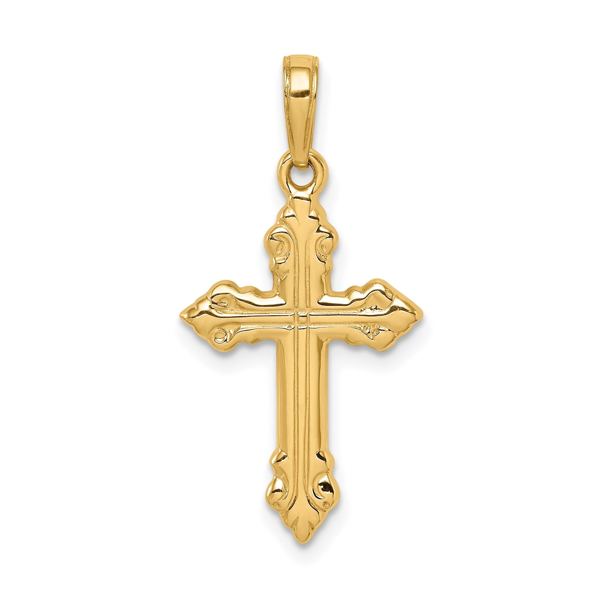 14k Yellow Gold Cross Pendant Necklace for Men and Women with Scalloped ...