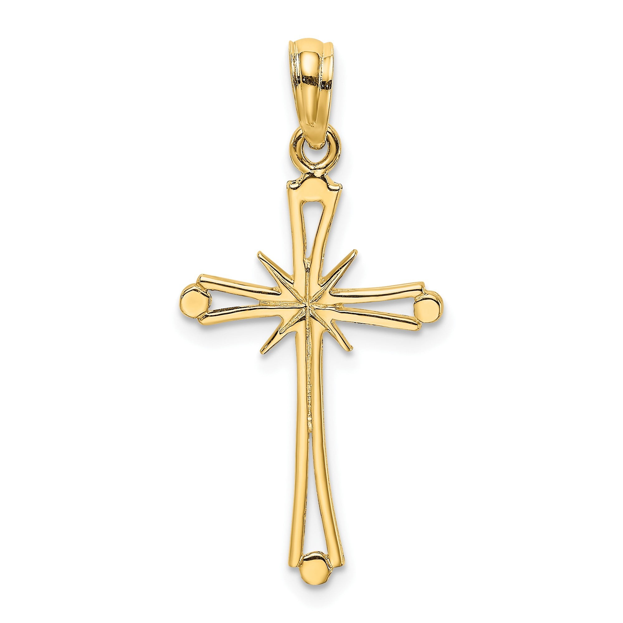 14k Yellow Gold Cross Pendant Necklace for Men and Women with Starburst ...