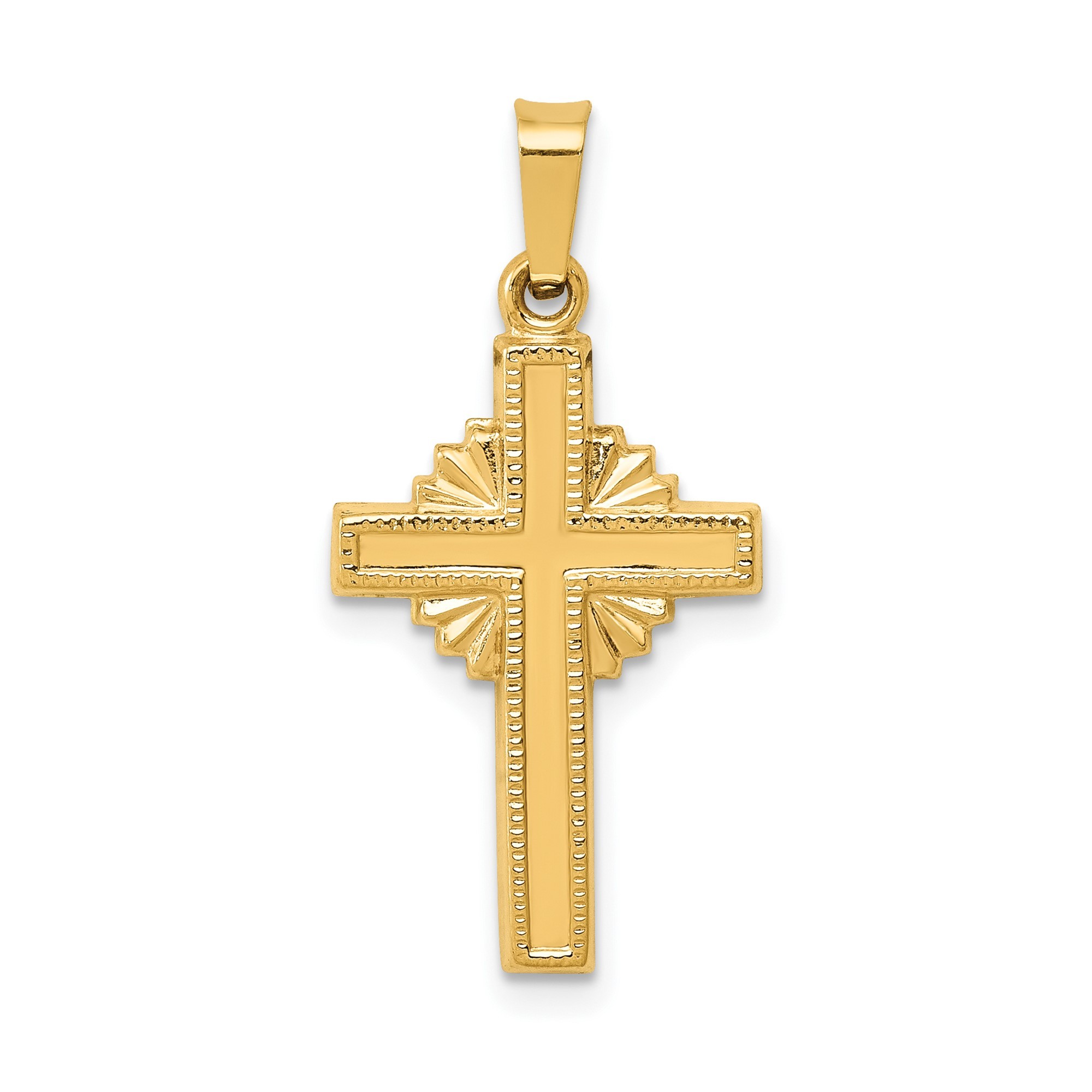 14k Yellow Gold Cross Pendant with Sunburst Center and Textured Border ...