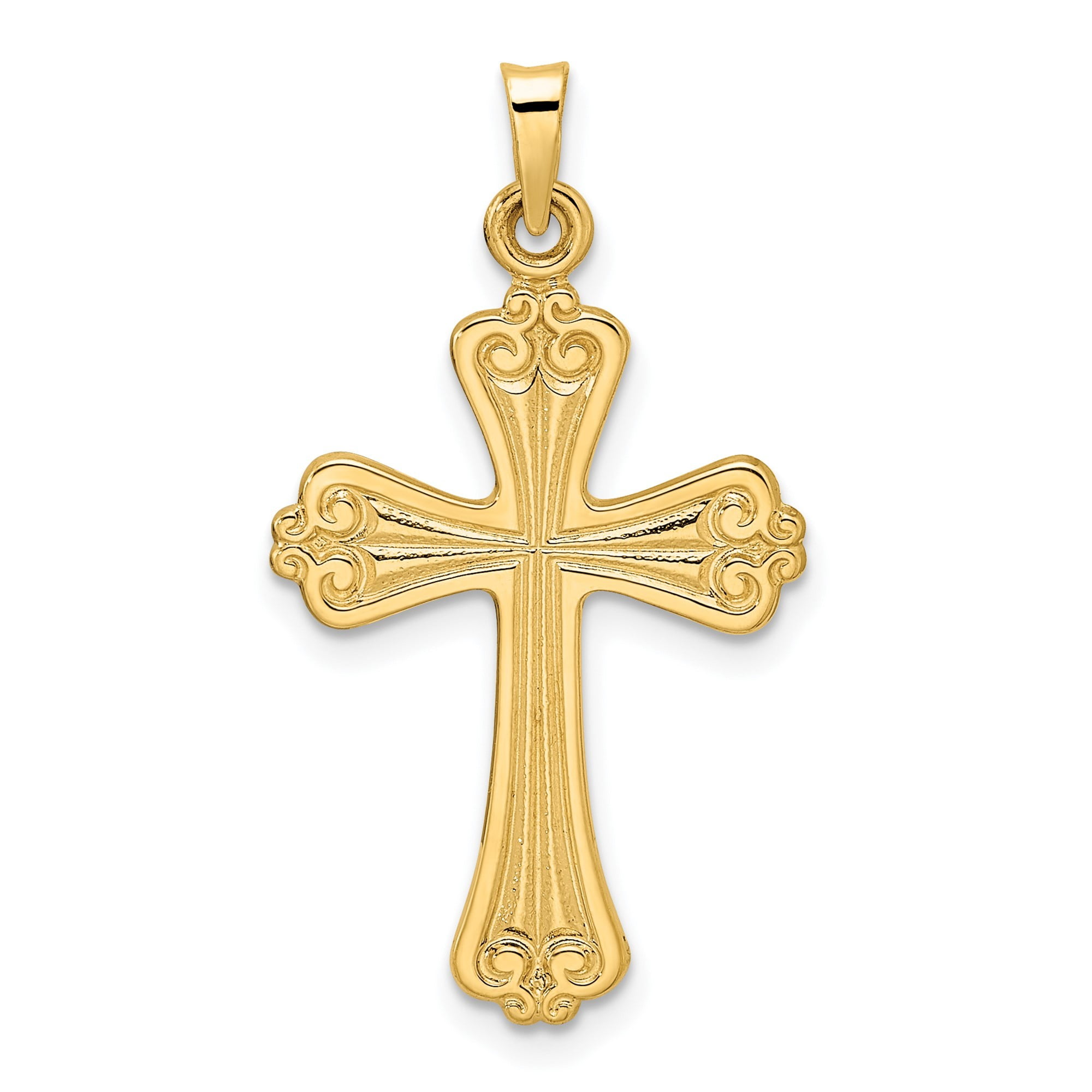 14k Yellow Gold Cross Pendant for Women with Fleur-de-Lis Design, Catholic Christian Necklace ...