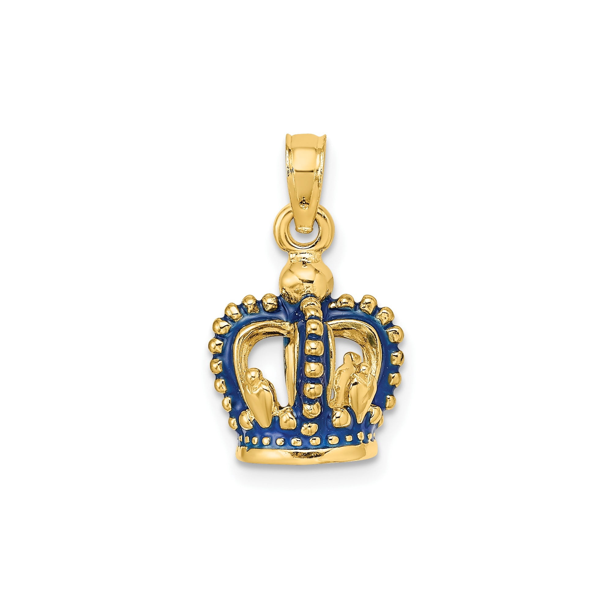 14k Yellow Gold Crown Pendant with Blue Enamel for Women or Unisex ...