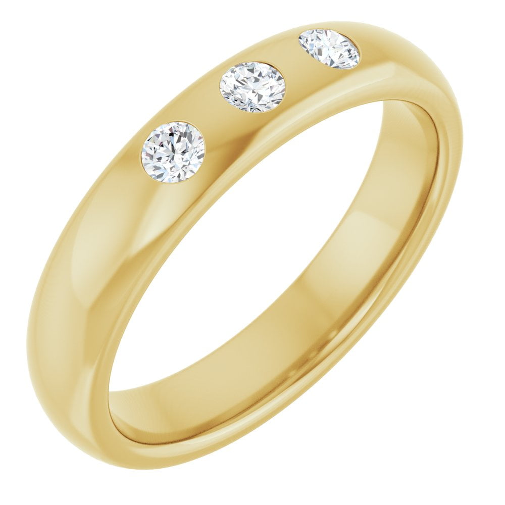 14k Yellow Gold Diamond 3 Three-Stone Half-Round Shape Bridal Wedding ...