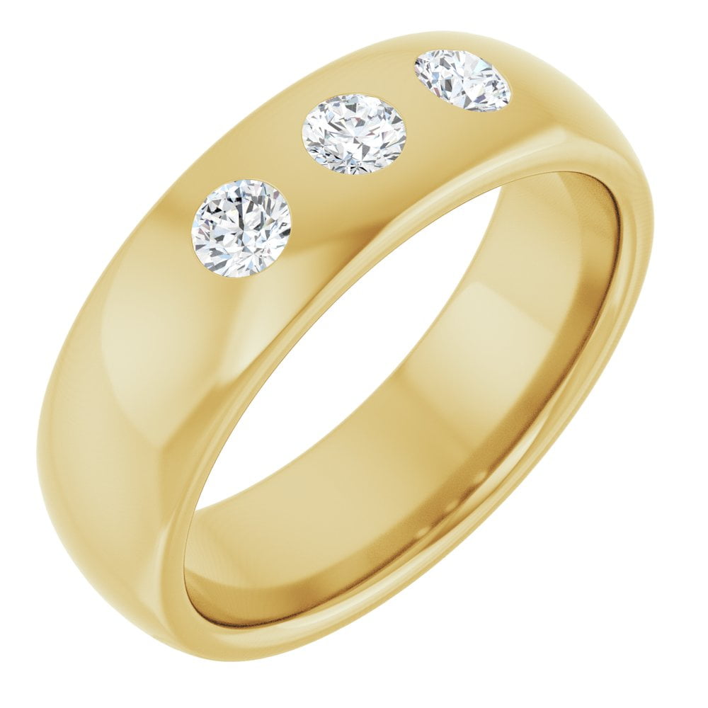 14k Yellow Gold Diamond 3 Three-Stone Half-Round Shape Bridal Wedding ...