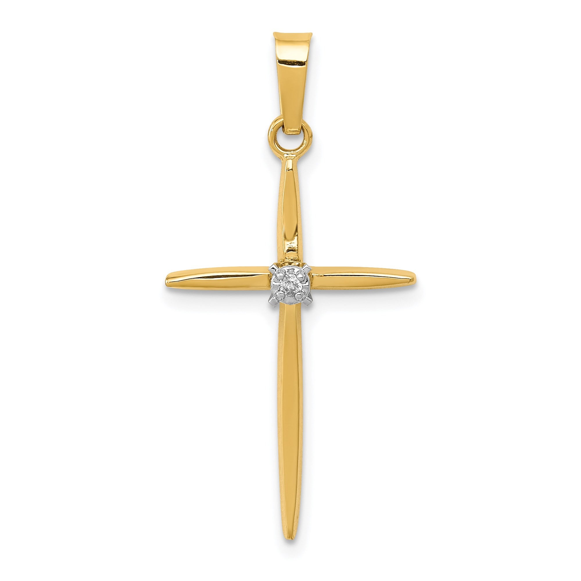 14k Yellow Gold Diamond Cross Pendant for Women, Christian Catholic Religious Necklace ...