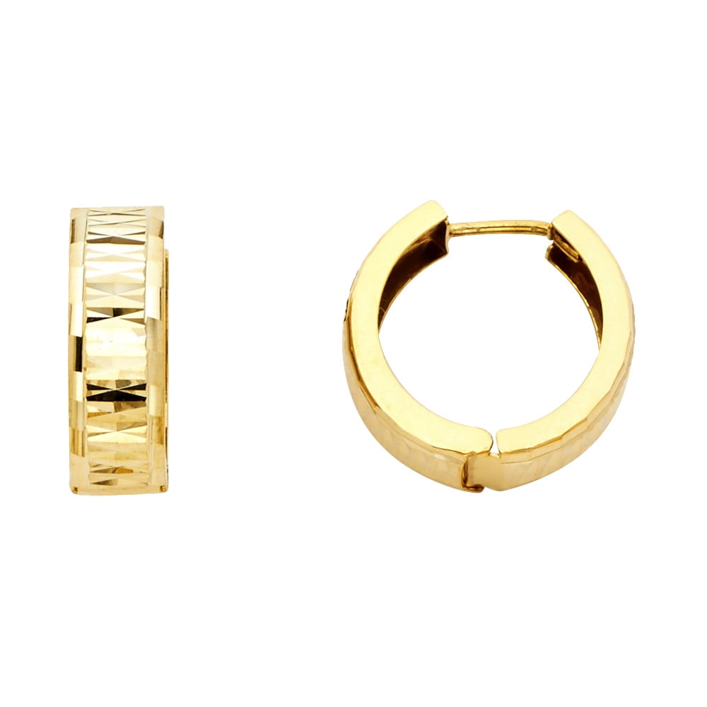 14k Yellow Gold Diamond-Cut Stamp Huggies Earrings , (15mm X 15mm ...