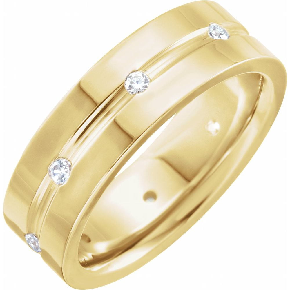 14k Yellow Gold Diamond Grooved Bridal Wedding Engagement Anniversary ...