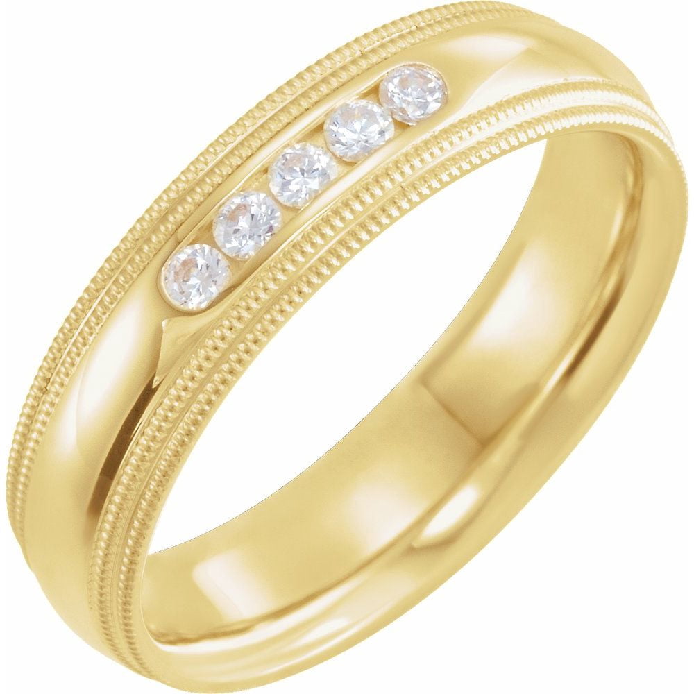 14k Yellow Gold Diamond Half Round Shape Comfort-Fit Milgrain Bridal ...
