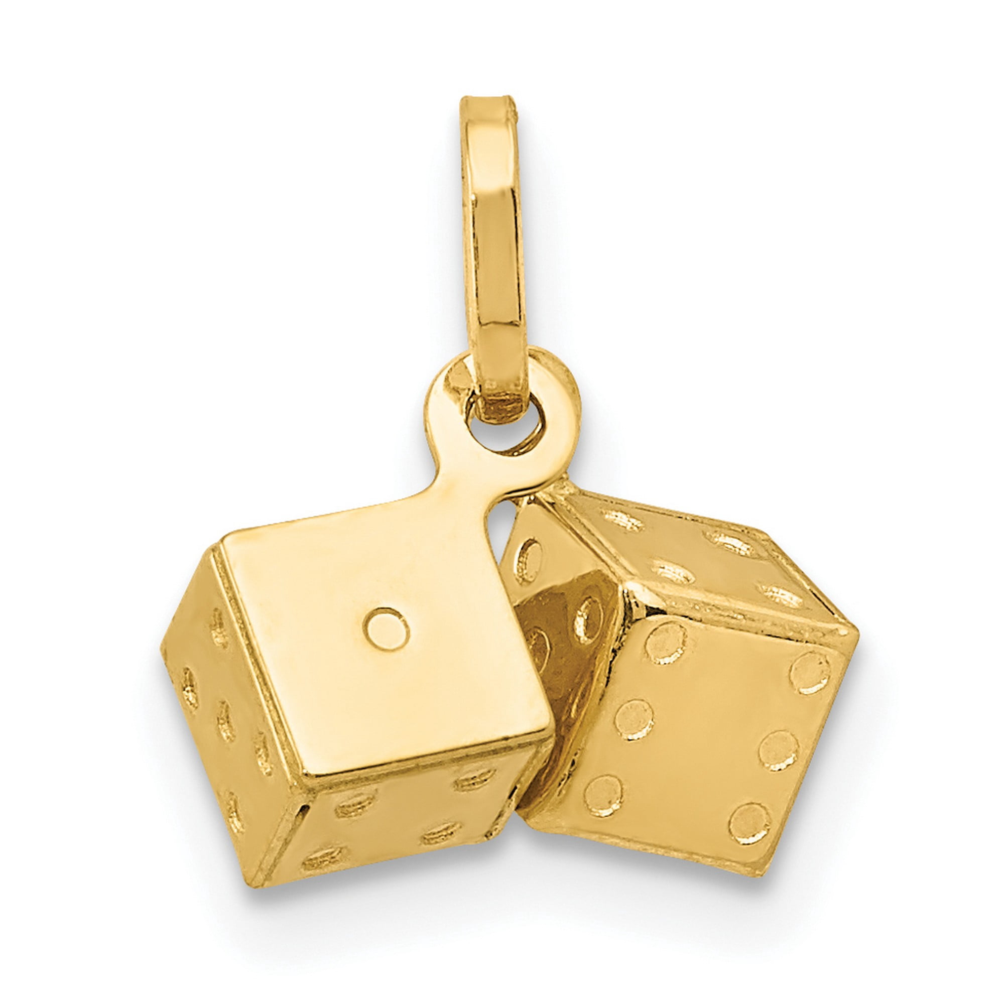 14k Yellow Gold Dice Pendant for Men or Unisex, 3D Double Dice Charm ...
