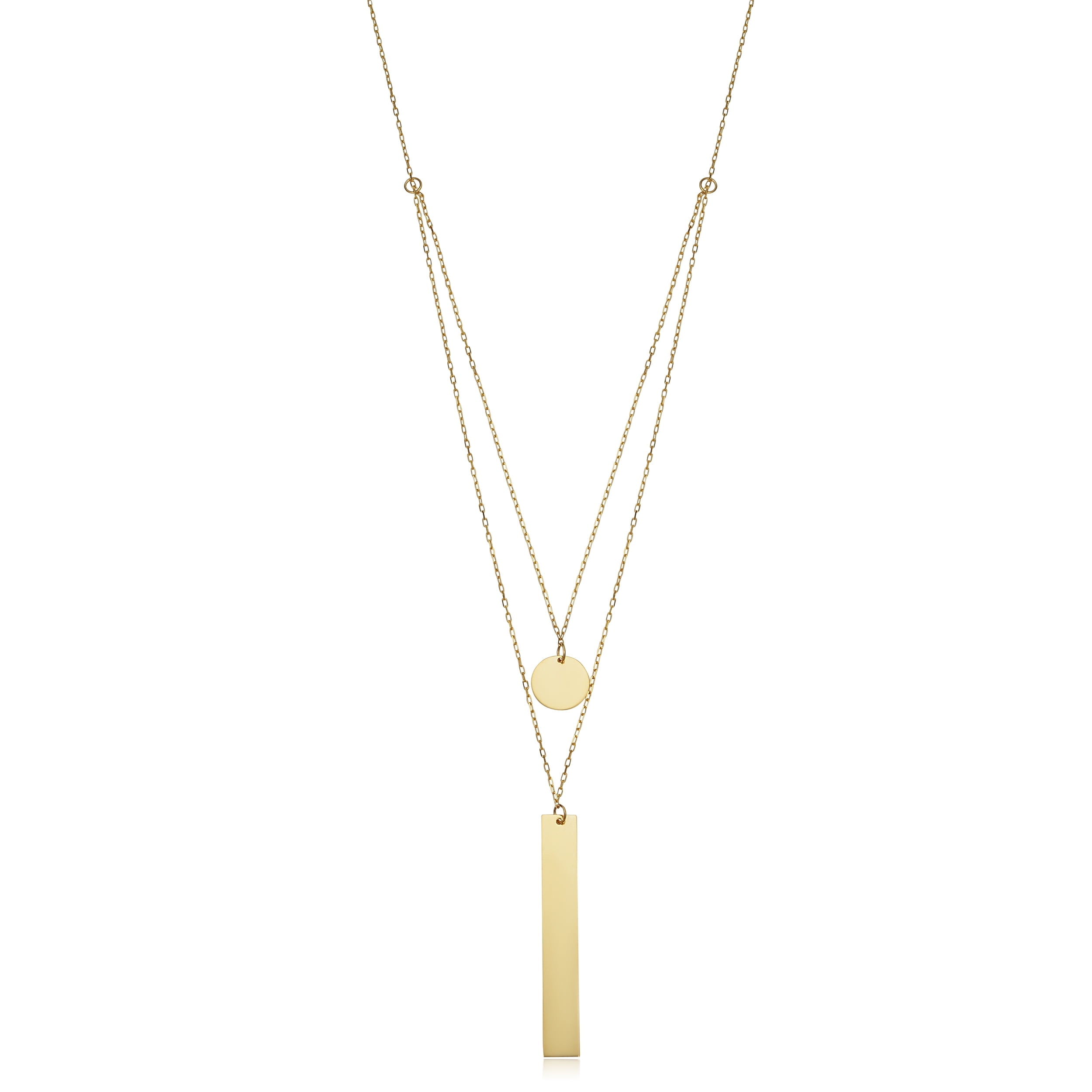 KoolJewelry 14k Yellow Gold Disc and Bar Layered Necklace (adjusts to ...