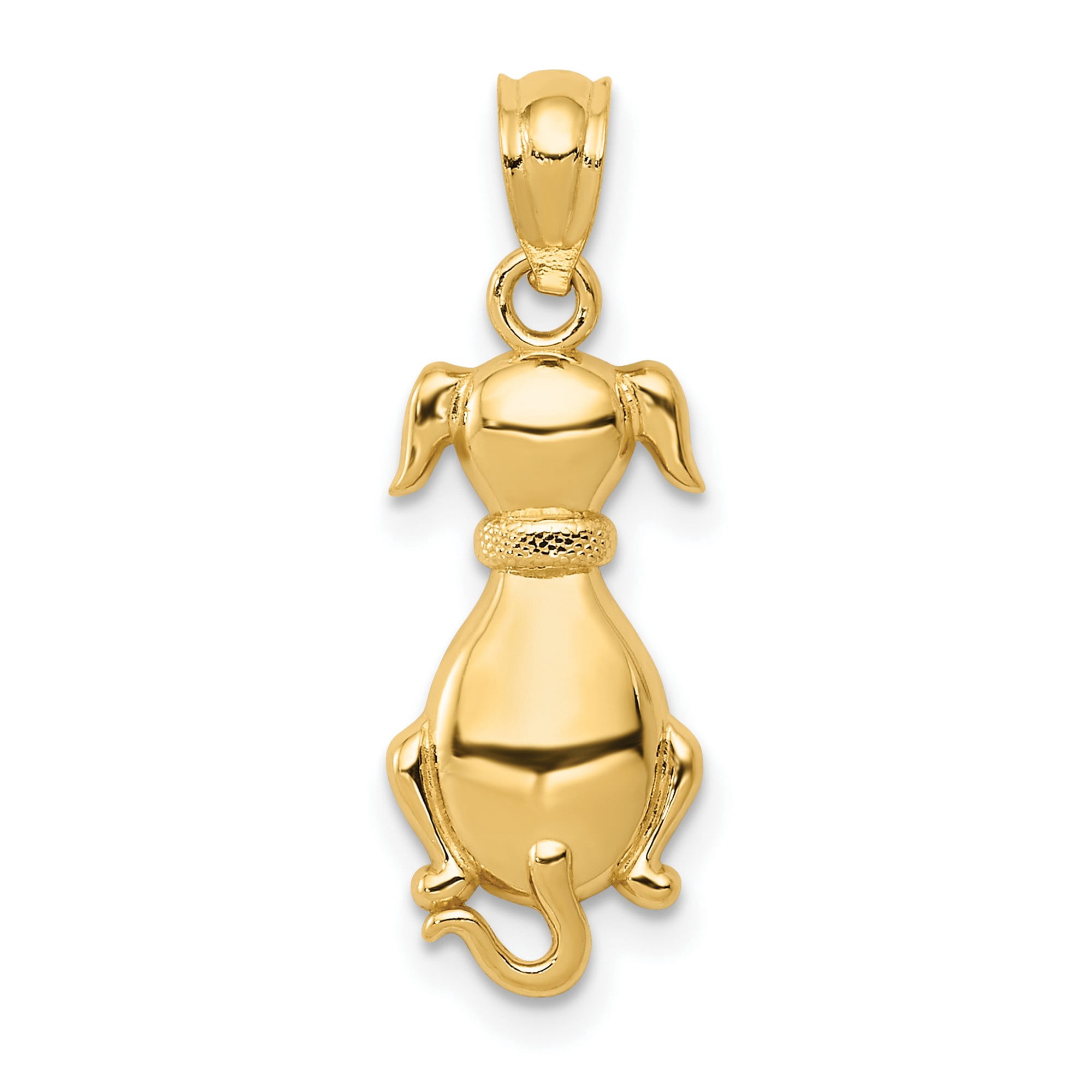 14k Yellow Gold Dog Pendant Charm with Textured Collar, Polished Puppy ...