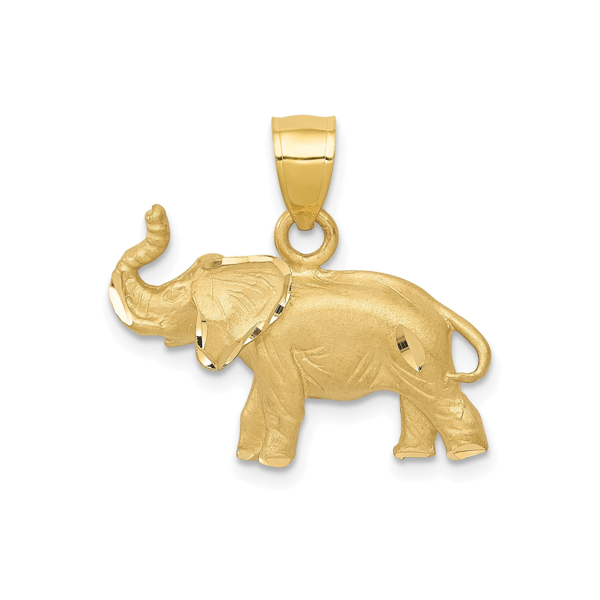 14k Yellow Gold Elephant Pendant for Women or Unisex Wear, Raised Trunk ...
