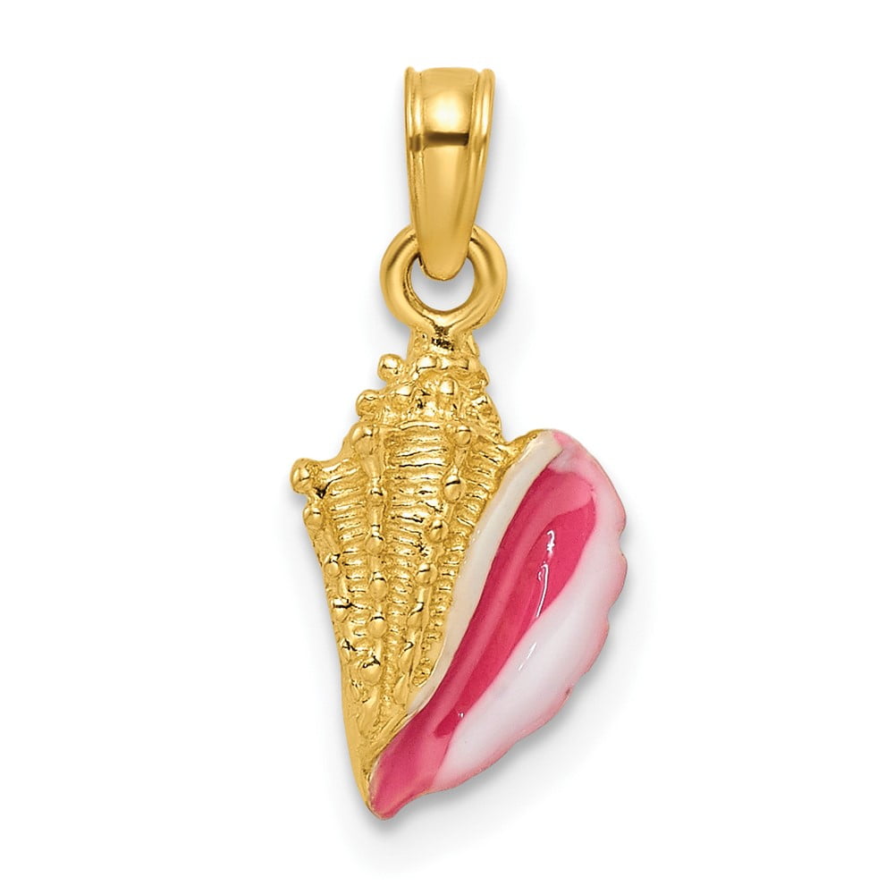 14k Yellow Gold Enamel Conch Shell Pendant Fine Jewelry For Women Gifts ...