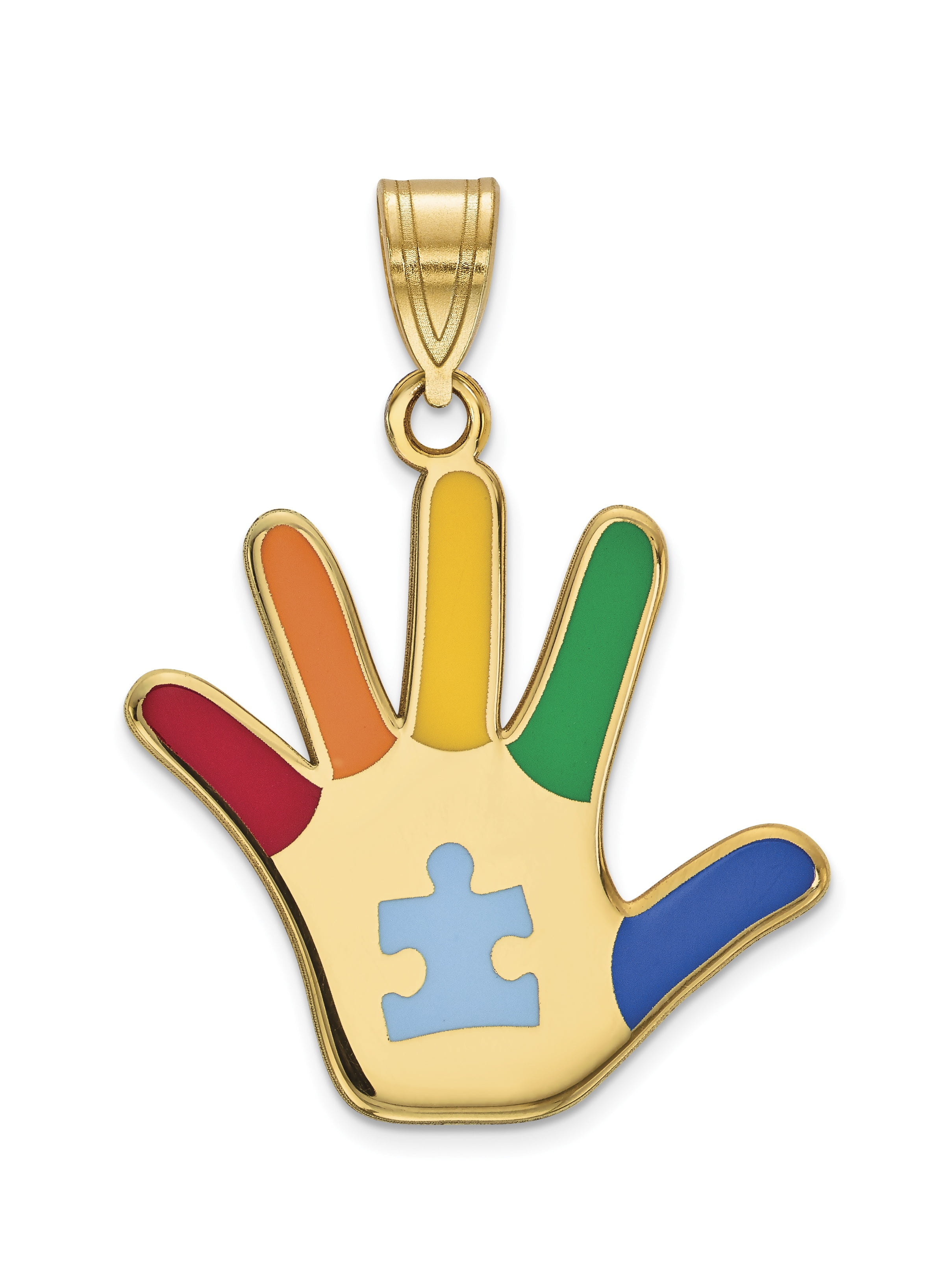14k Yellow Gold Enameled Autism w/Puzzle Piece Handprint (20.83x29.04mm ...